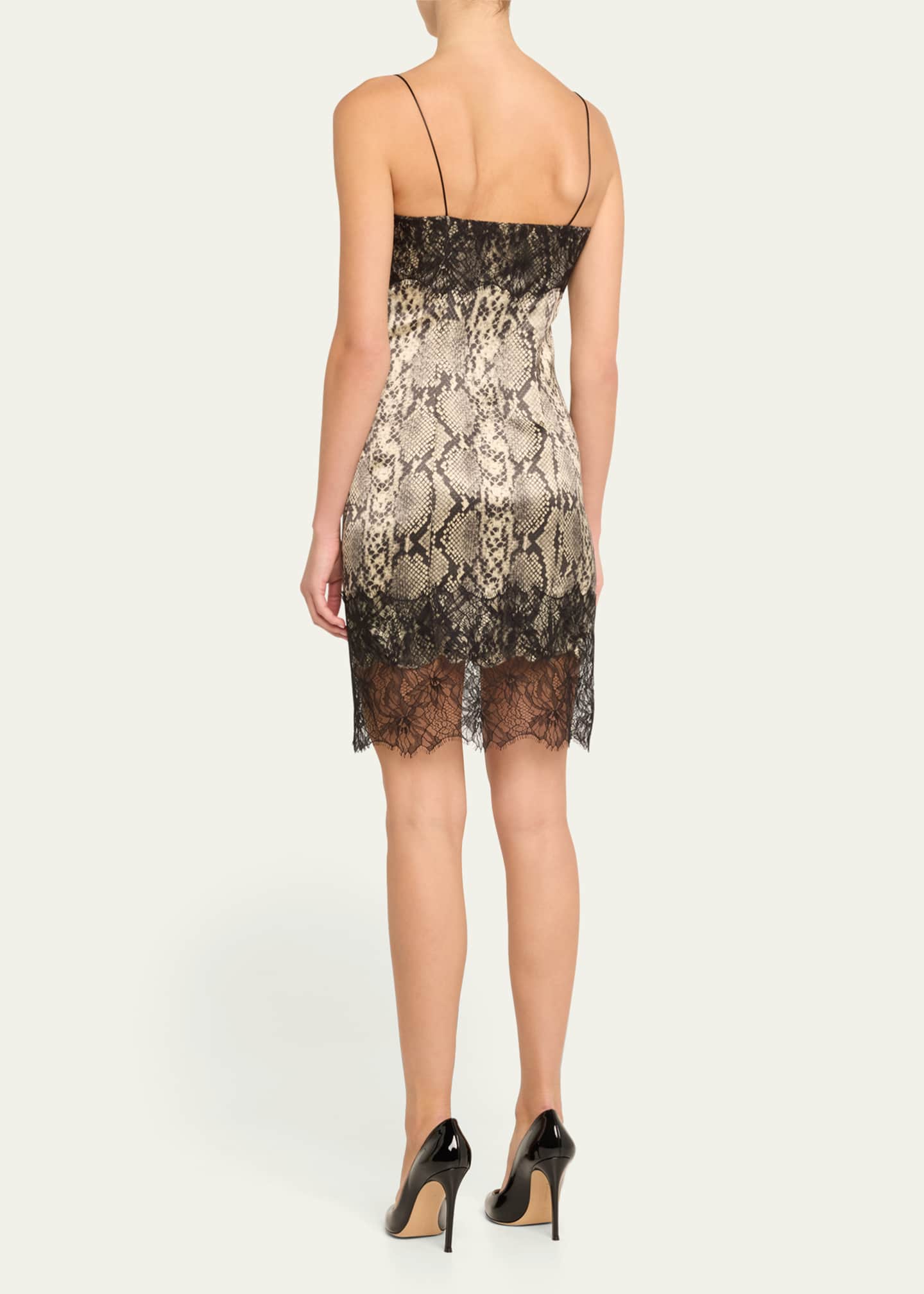 Balmain Python Print and Lace Silk Mini Dress - Bergdorf Goodman