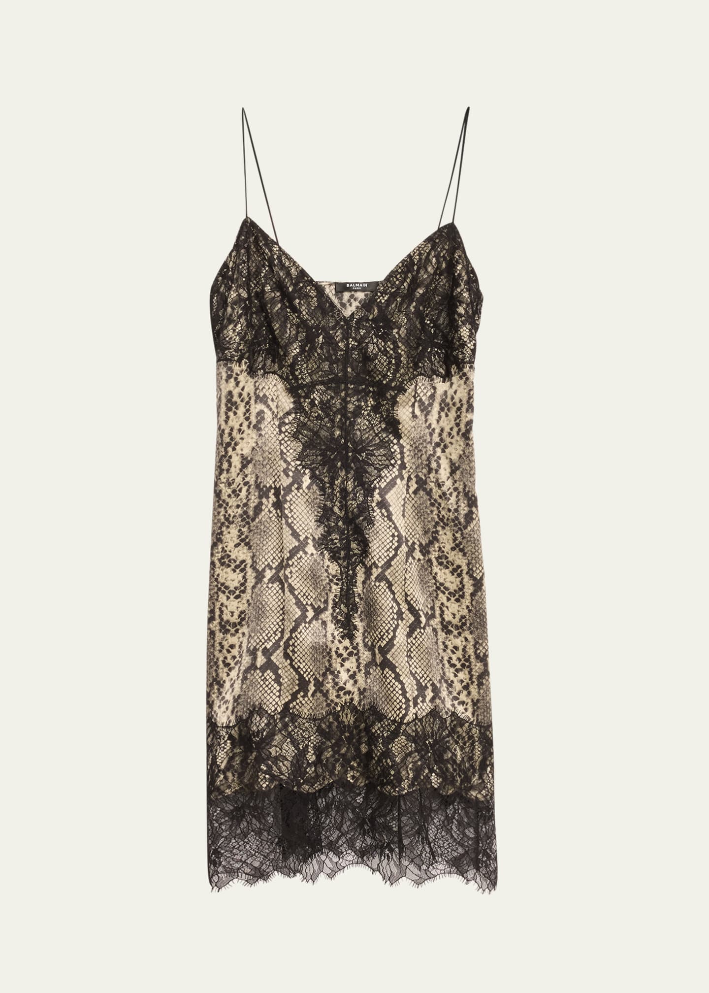 Balmain Python Print and Lace Silk Mini Dress - Bergdorf Goodman