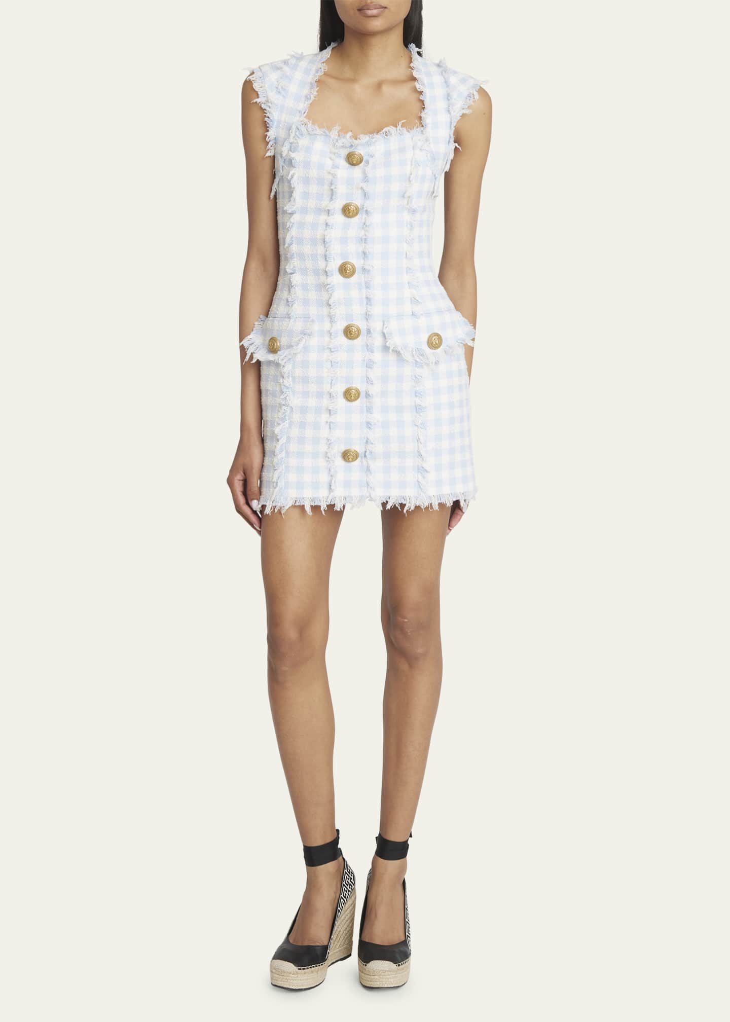 Balmain Plaid Tweed Mini Dress - Bergdorf Goodman