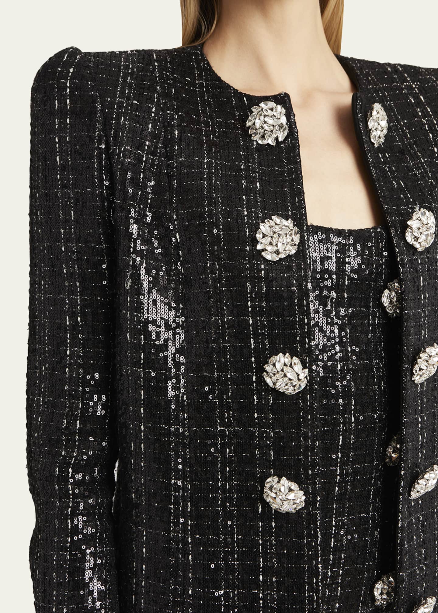 Balmain Collarless Sequined Tweed Jacket with Jewel Buttons - Bergdorf Goodman