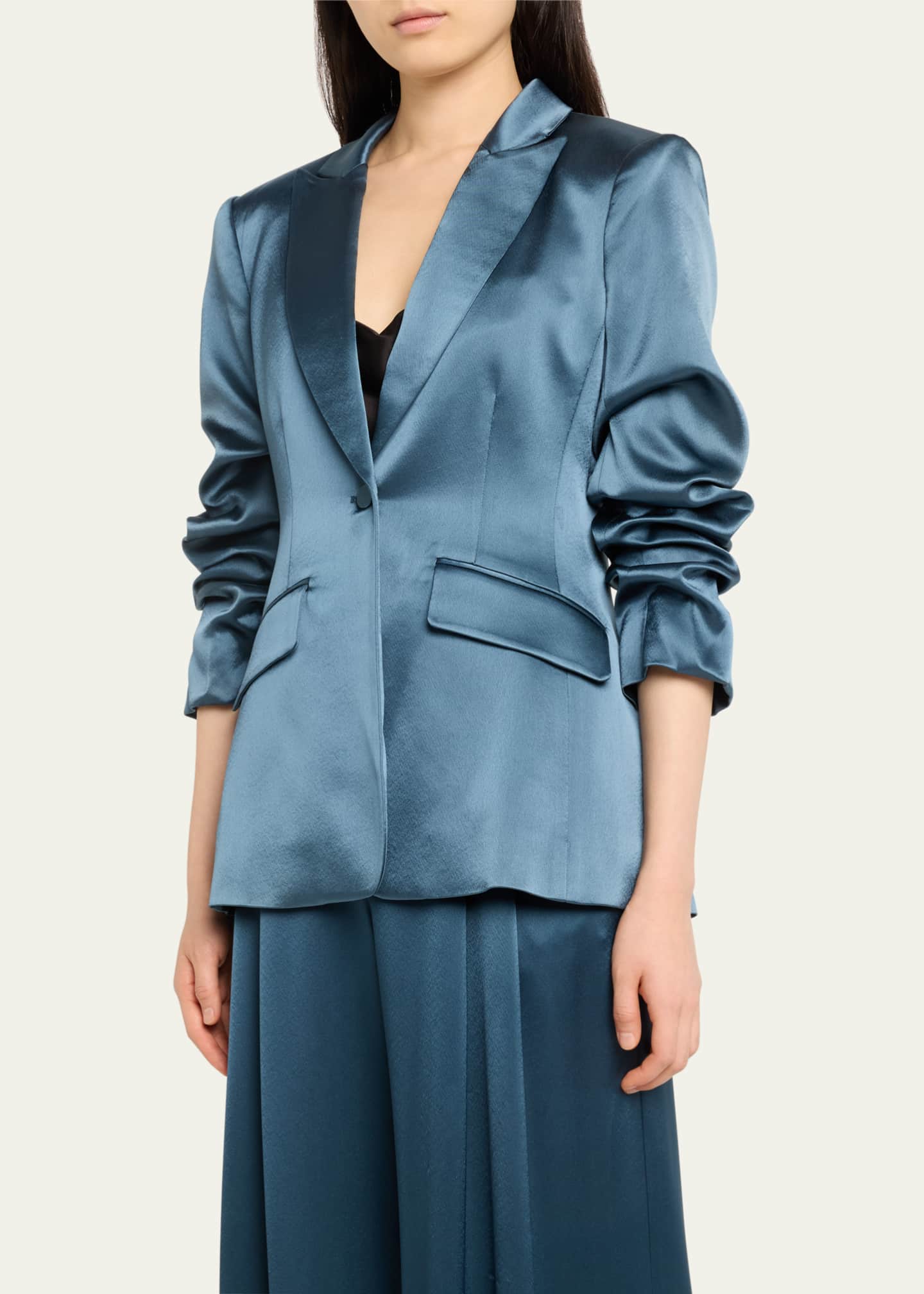 Cinq a Sept Cheyenne Smooth Satin Scrunched-Sleeve Blazer - Bergdorf ...
