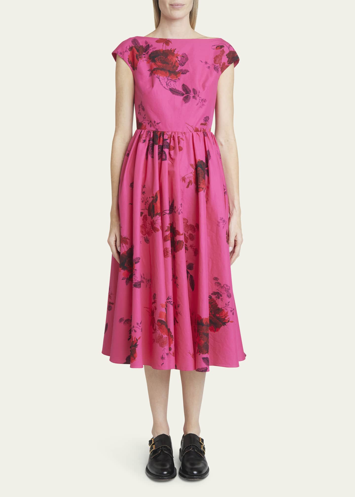 Erdem Cap-Sleeve Pleated-Hem Midi Dress - Bergdorf Goodman