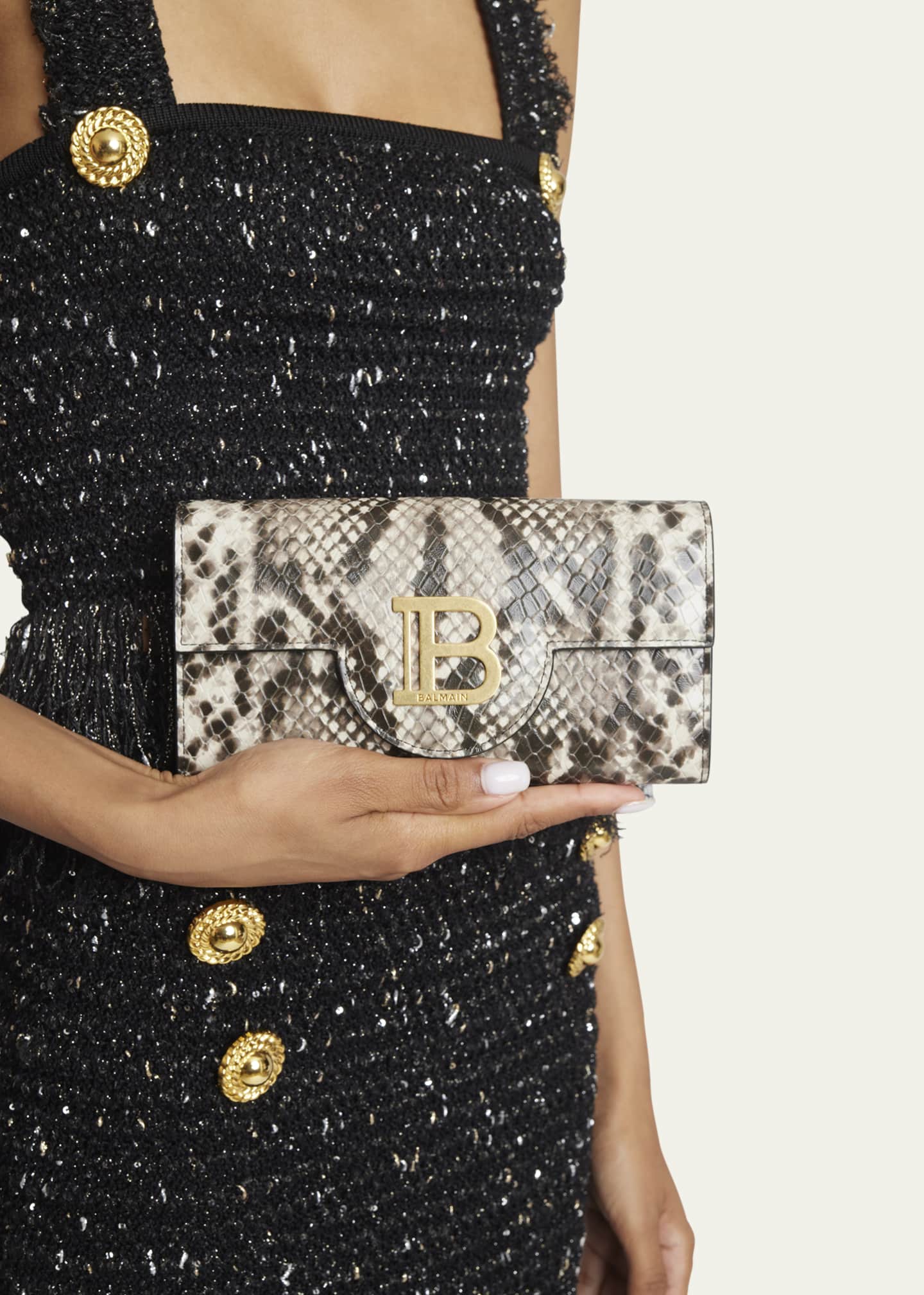 Balmain BBuzz Wallet on a Chain in Python-Embossed Leather - Bergdorf ...