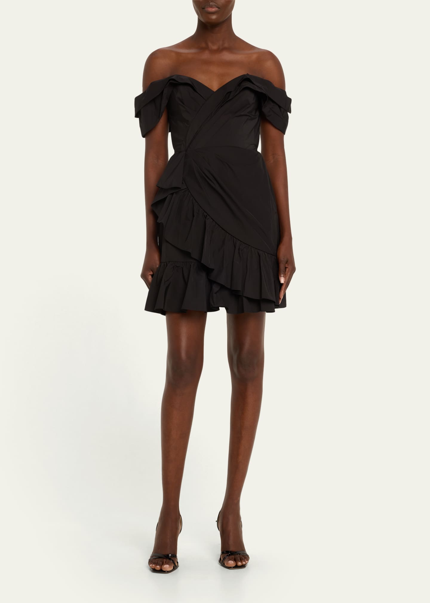 Marchesa Notte Off-Shoulder Ruffle Taffeta Mini Dress - Bergdorf Goodman