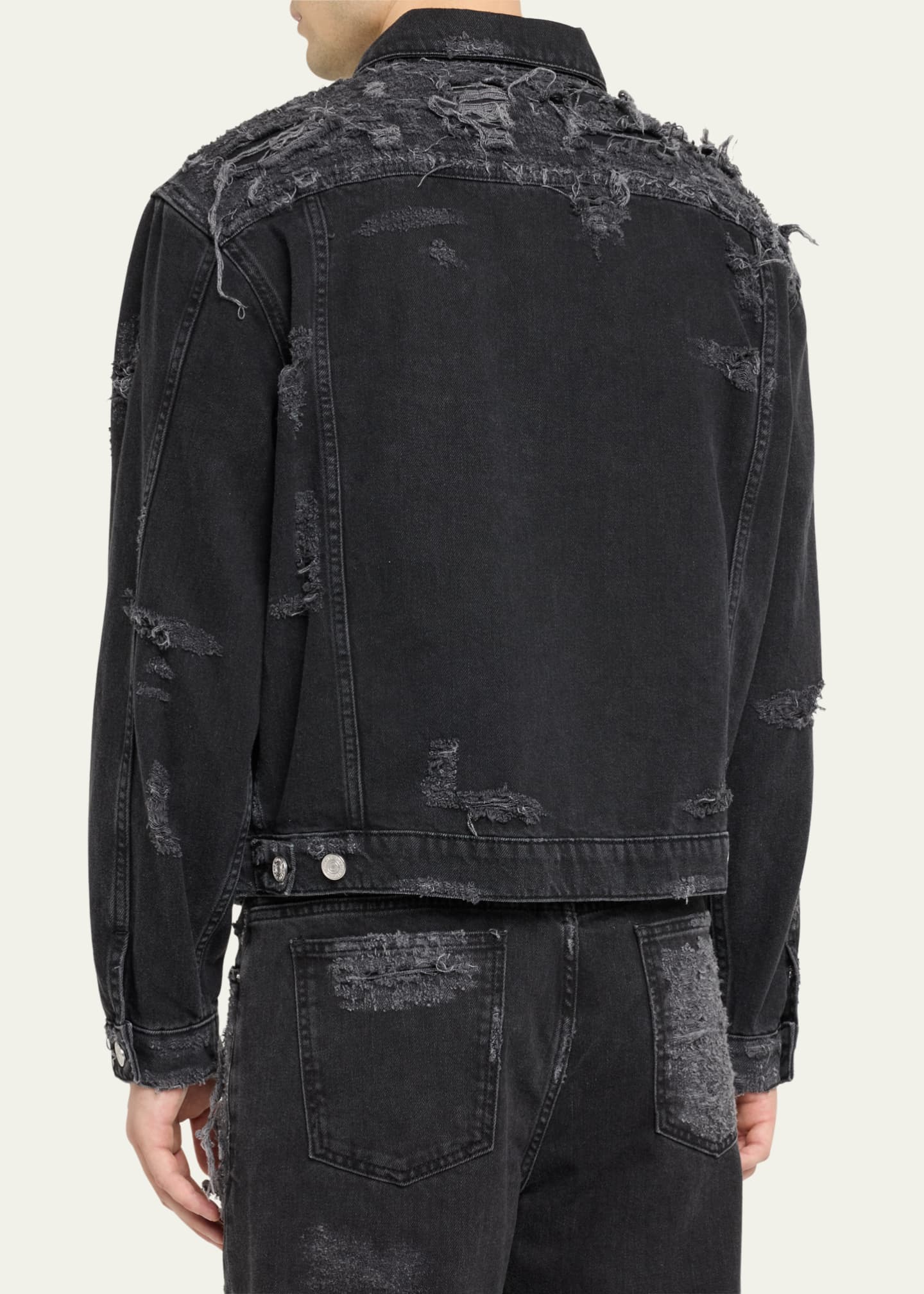 FRAME Men's Destroyed Denim Trucker Jacket - Bergdorf Goodman