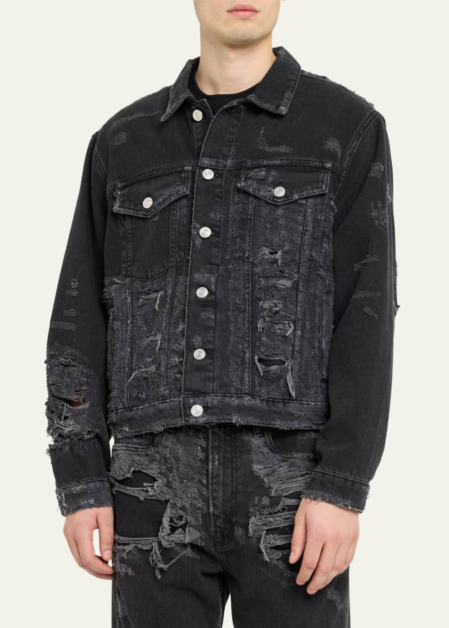 FRAME Men's Destroyed Denim Trucker Jacket - Bergdorf Goodman