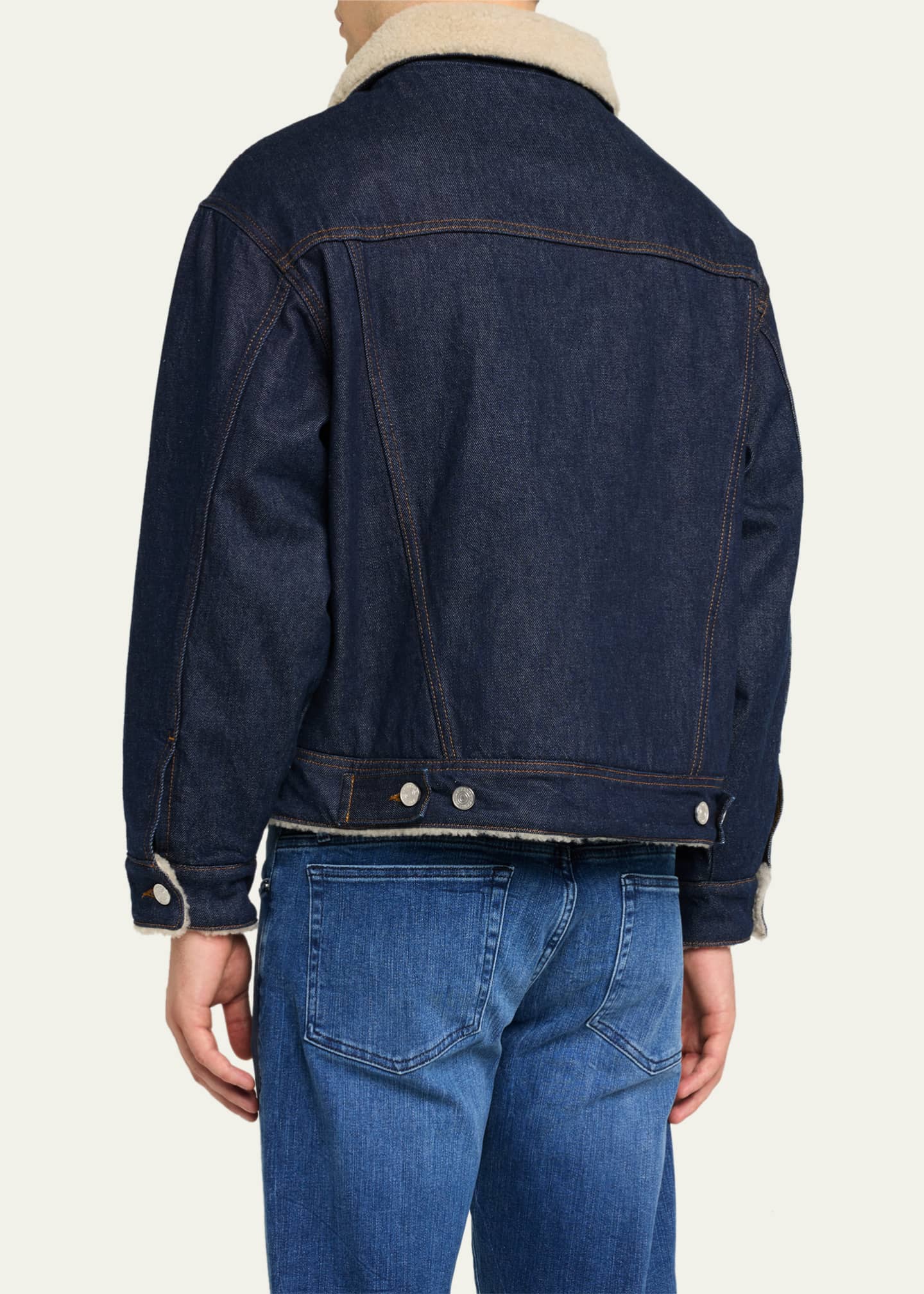 FRAME Men's Oversized Shearling Denim Jacket - Bergdorf Goodman
