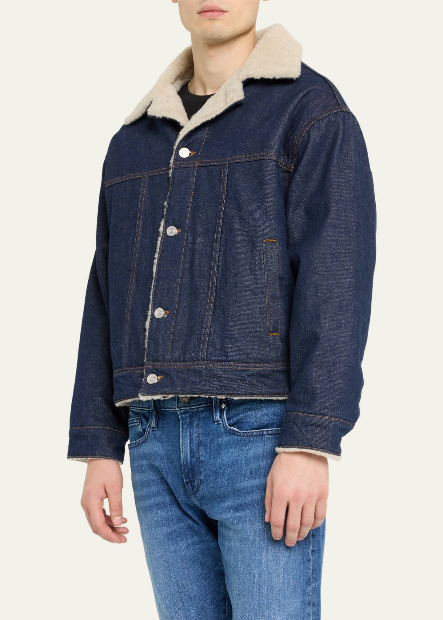 FRAME Men's Oversized Shearling Denim Jacket - Bergdorf Goodman