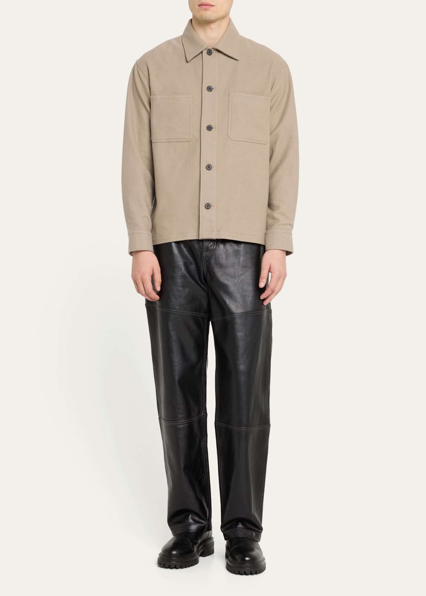FRAME Men's Paneled Loose-Fit Leather Trousers - Bergdorf Goodman