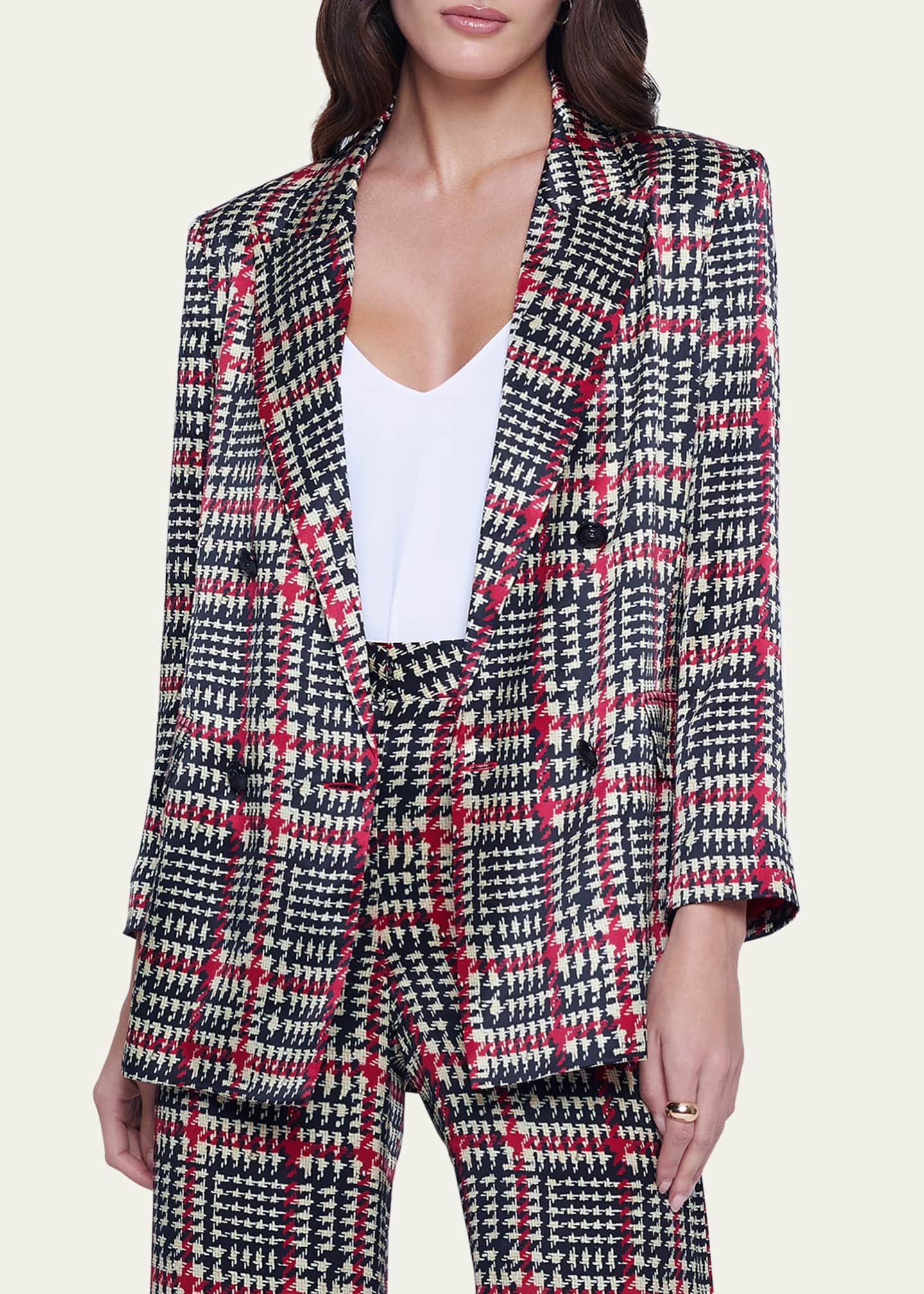 L'Agence Taryn Plaid Double-Breasted Blazer - Bergdorf Goodman