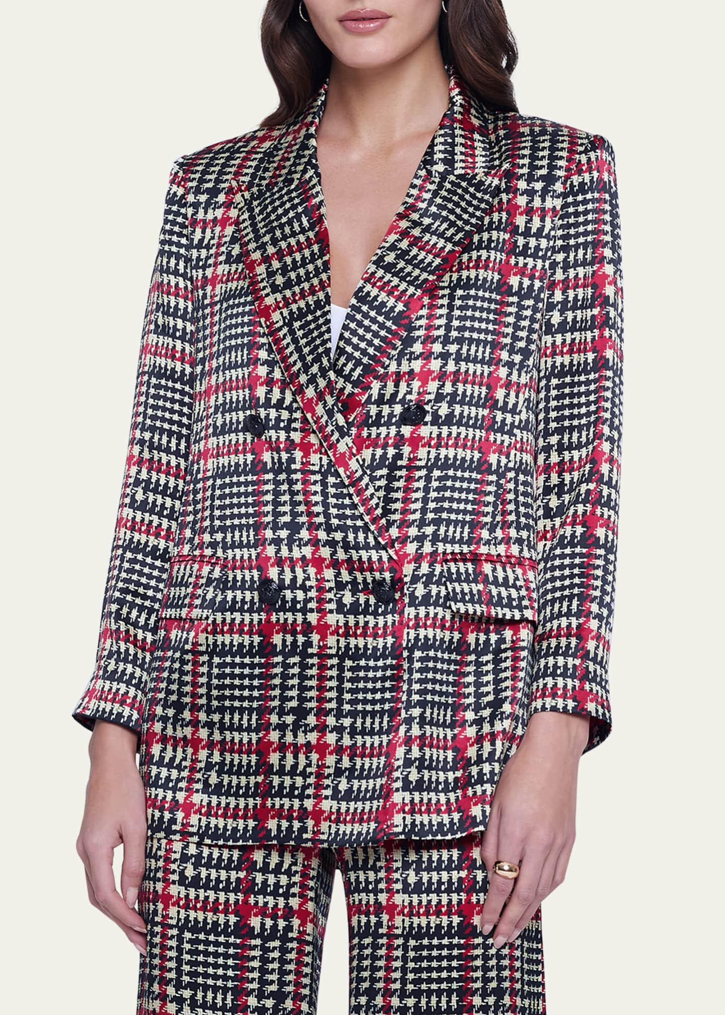L'Agence Taryn Plaid Double-Breasted Blazer - Bergdorf Goodman
