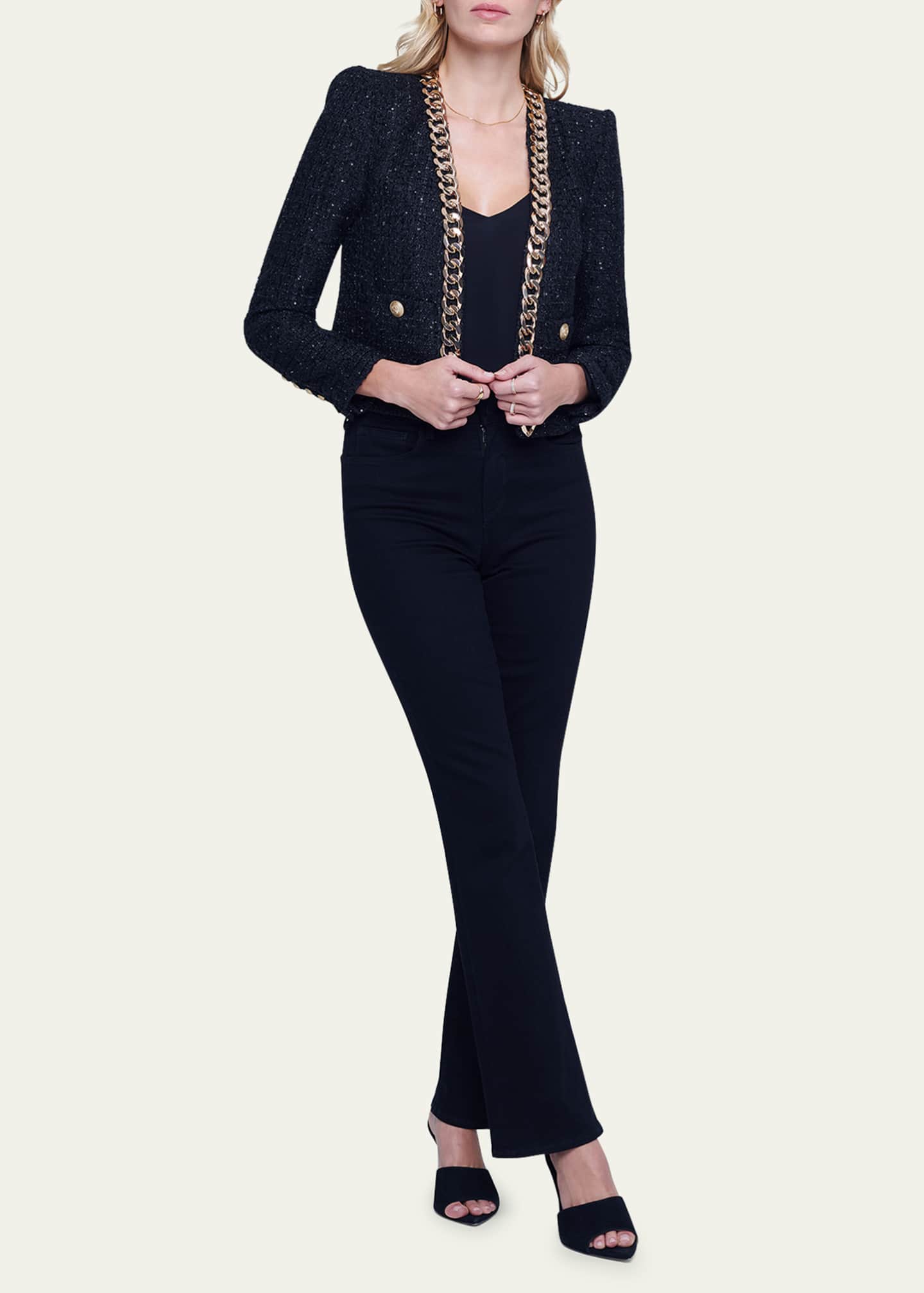 L'Agence Greta Metallic Tweed Chain Jacket - Bergdorf Goodman