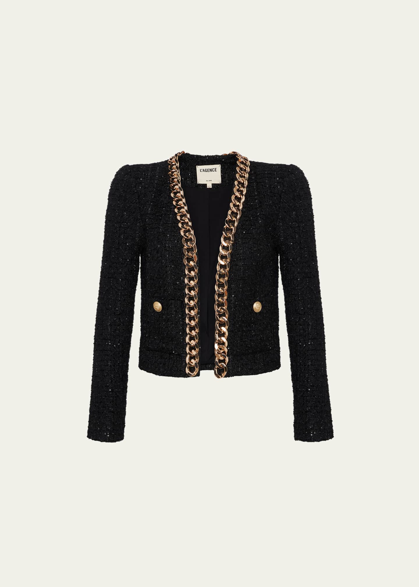 L'Agence Greta Metallic Tweed Chain Jacket - Bergdorf Goodman