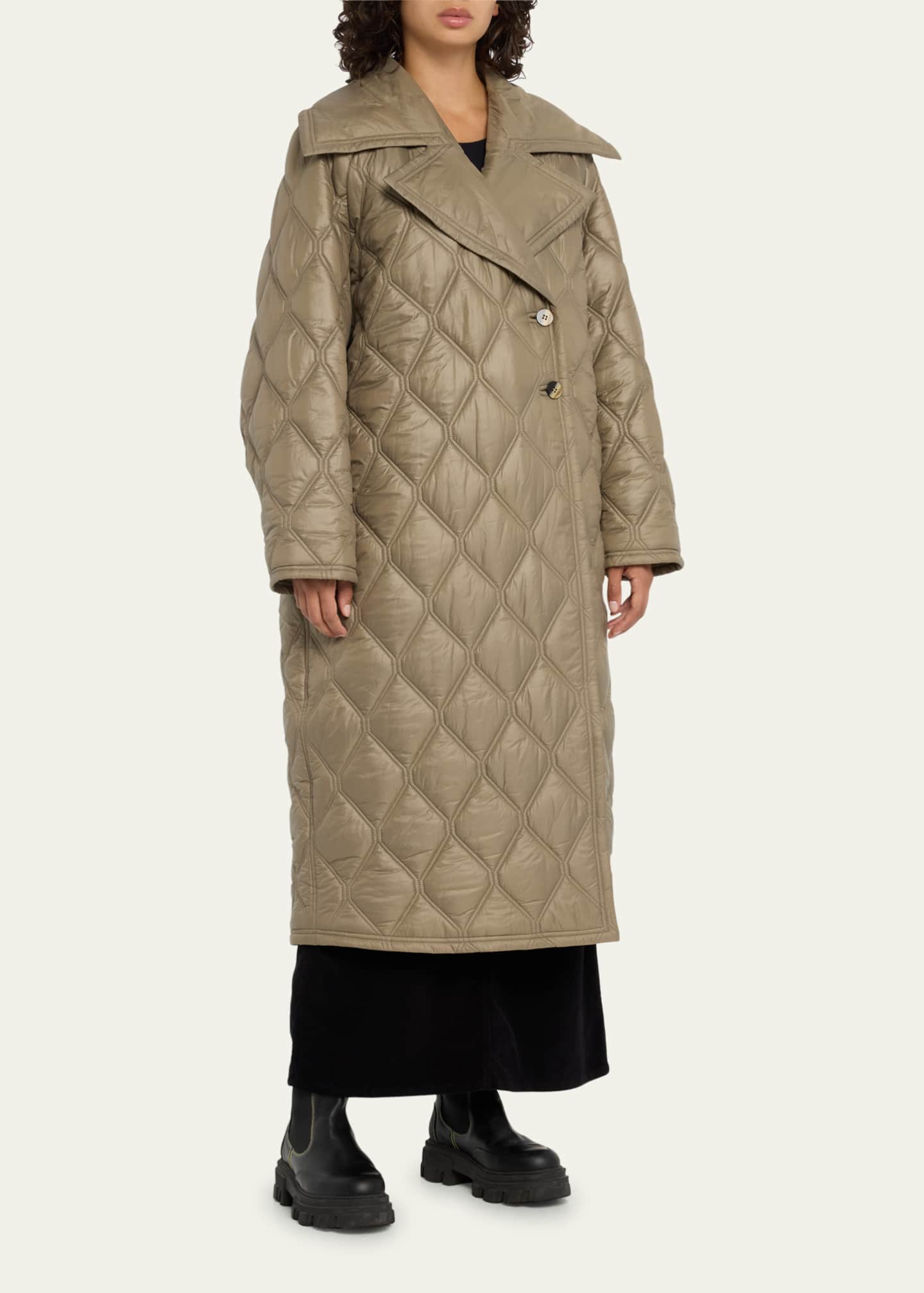 Ganni Long Shiny Quilted Coat - Bergdorf Goodman