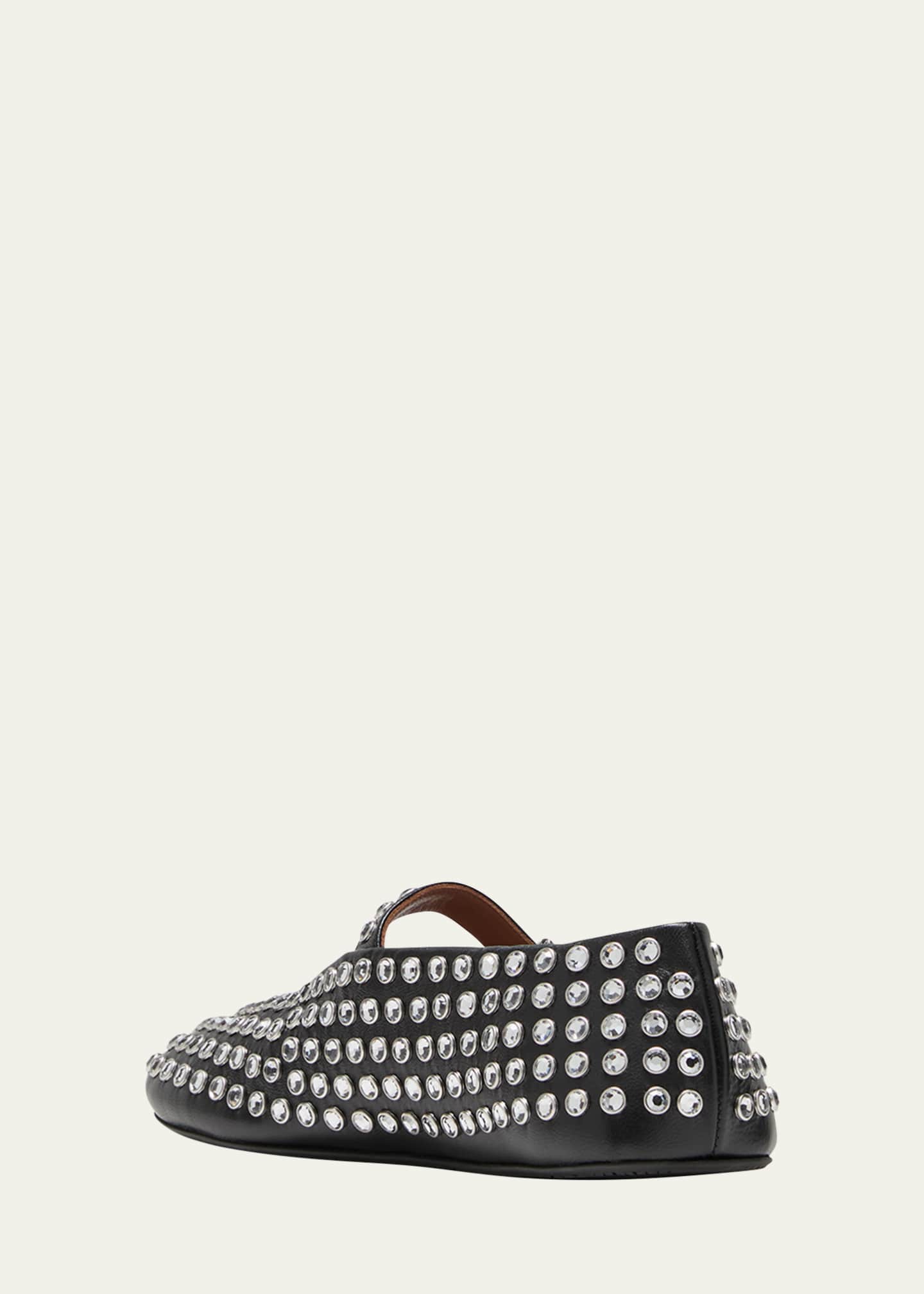 ALAIA Crystal Stud Leather Flat Mules - Bergdorf Goodman