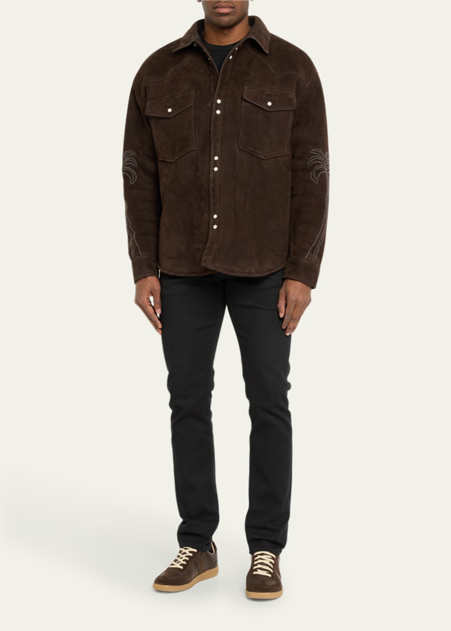 Palm Angels Men's Suede Palm Stud Outline Overshirt - Bergdorf Goodman