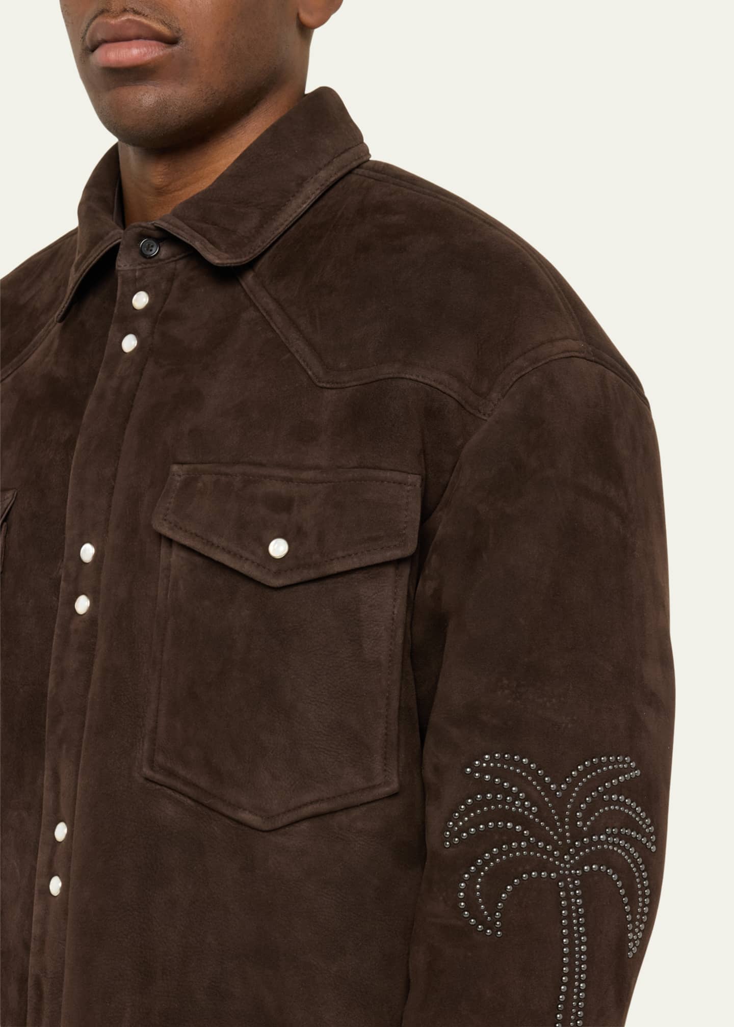 Palm Angels Men's Suede Palm Stud Outline Overshirt - Bergdorf Goodman