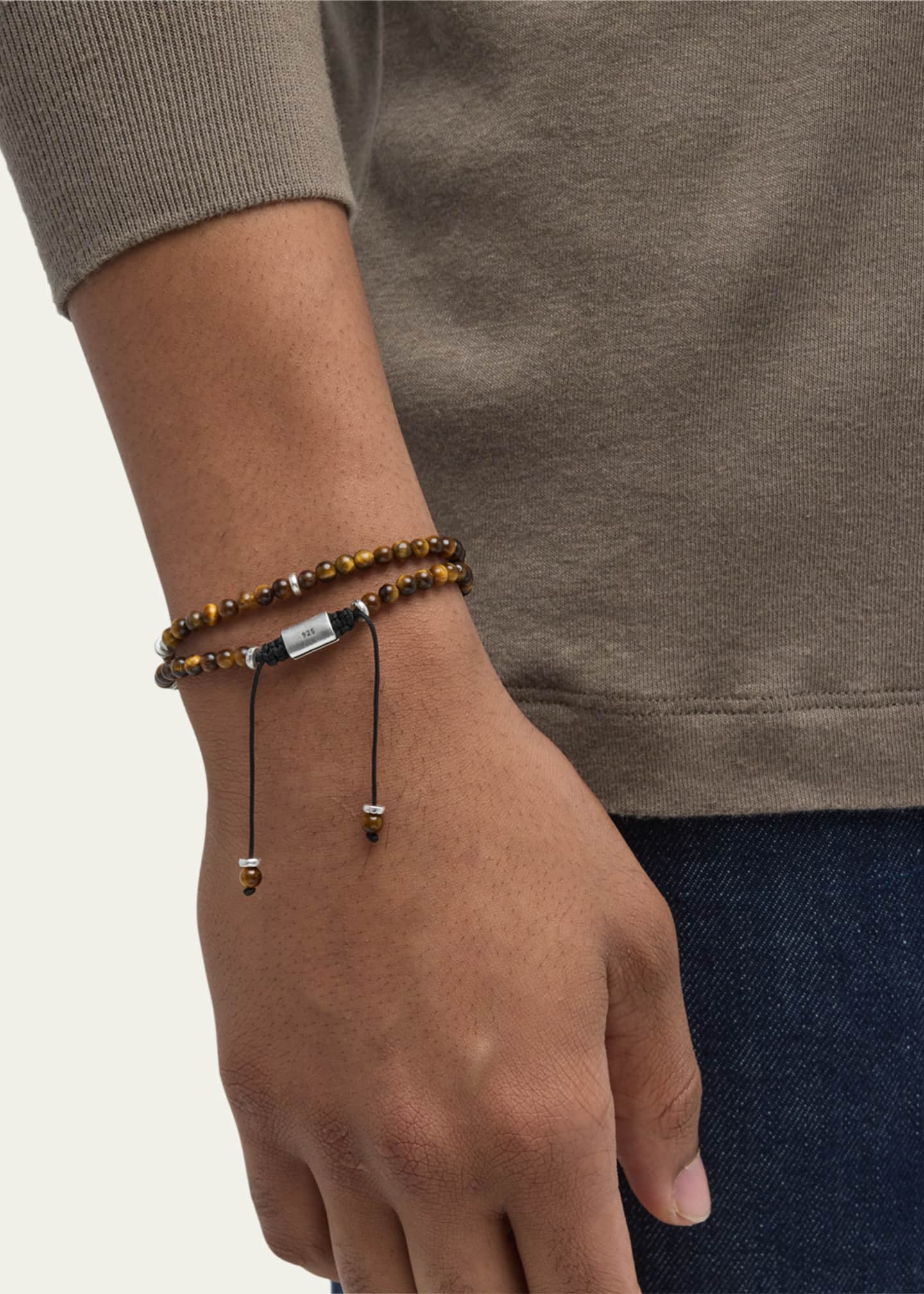 Jan Leslie Men's Tiger's Eye and Silver Double-Wrap Beaded Bracelet ...