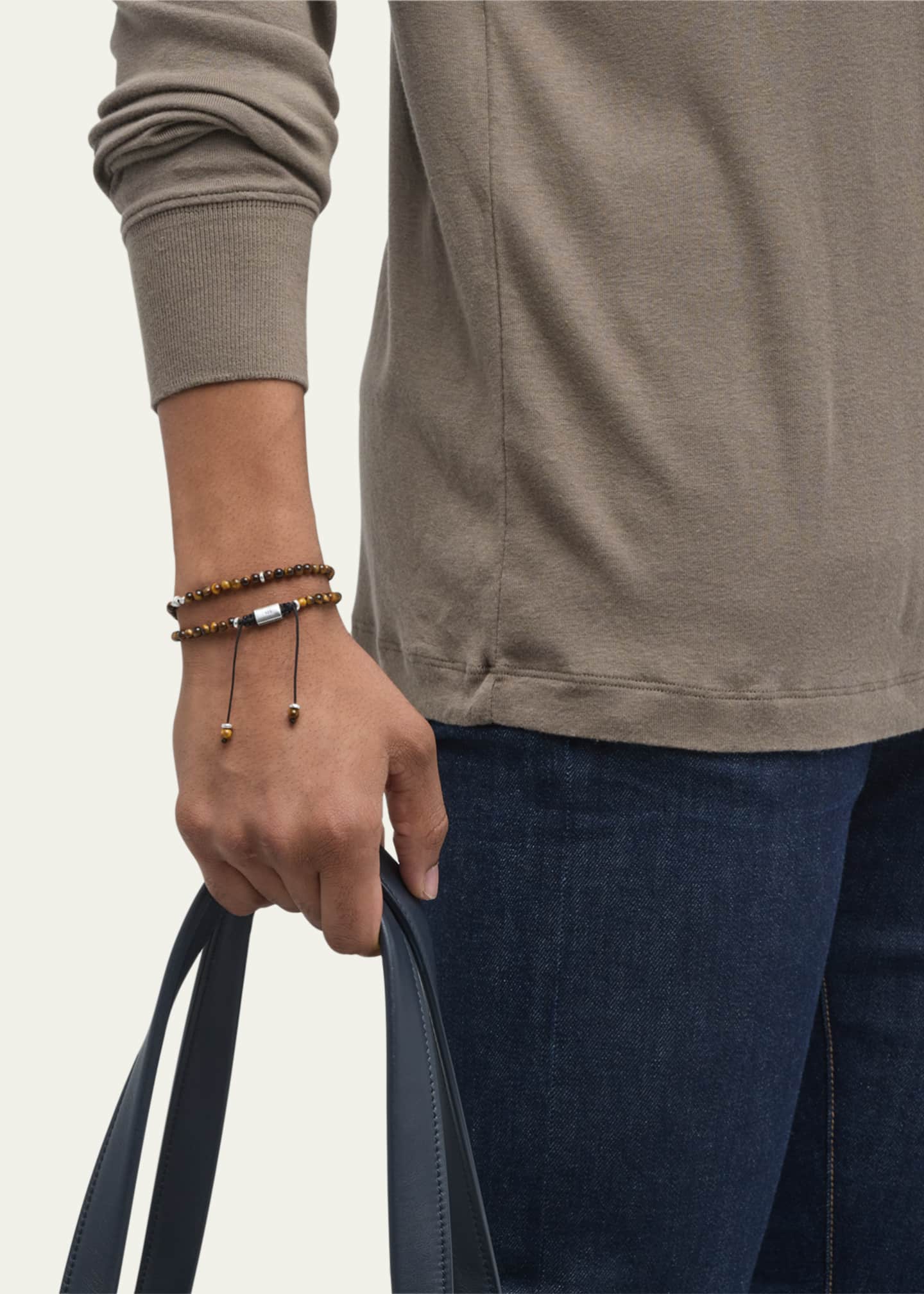 Jan Leslie Men's Tiger's Eye and Silver Double-Wrap Beaded Bracelet ...