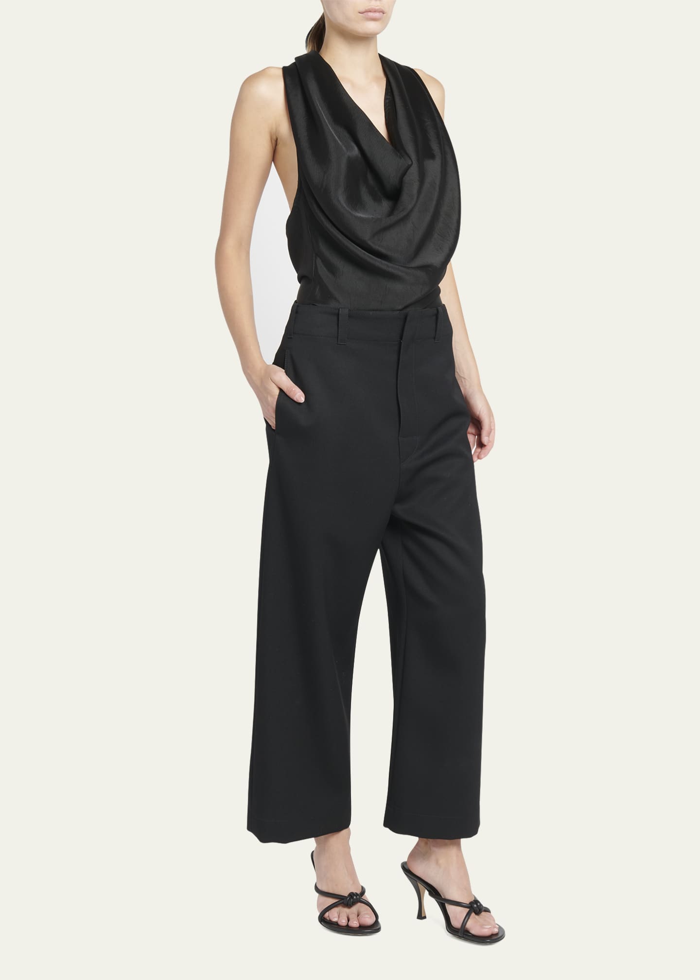 Bottega Veneta Draped Cowl-Neck Fluid Twill Halter Top - Bergdorf Goodman