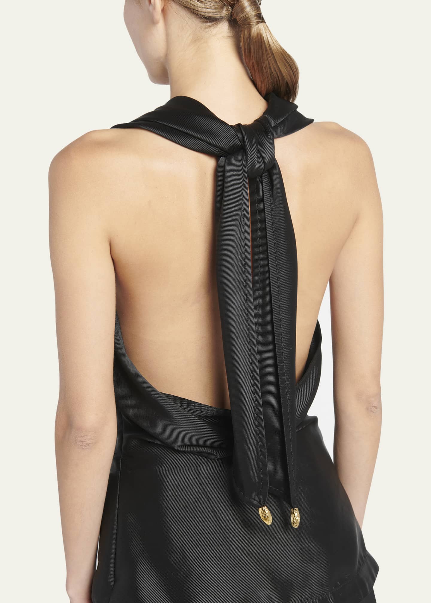 Bottega Veneta Draped Cowl-Neck Fluid Twill Halter Top - Bergdorf Goodman