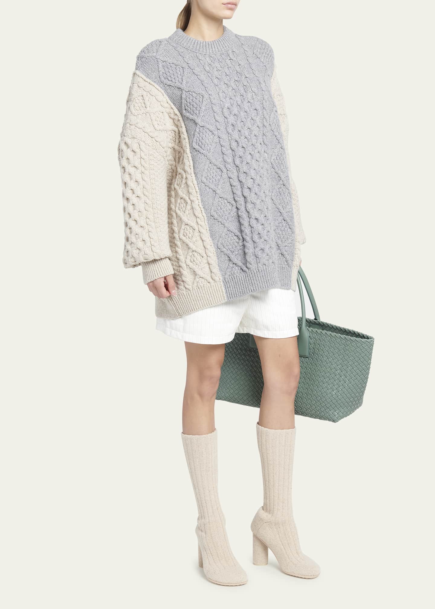 Bottega Veneta Aran Patchwork Cable-Knit Crewneck Sweater - Bergdorf ...