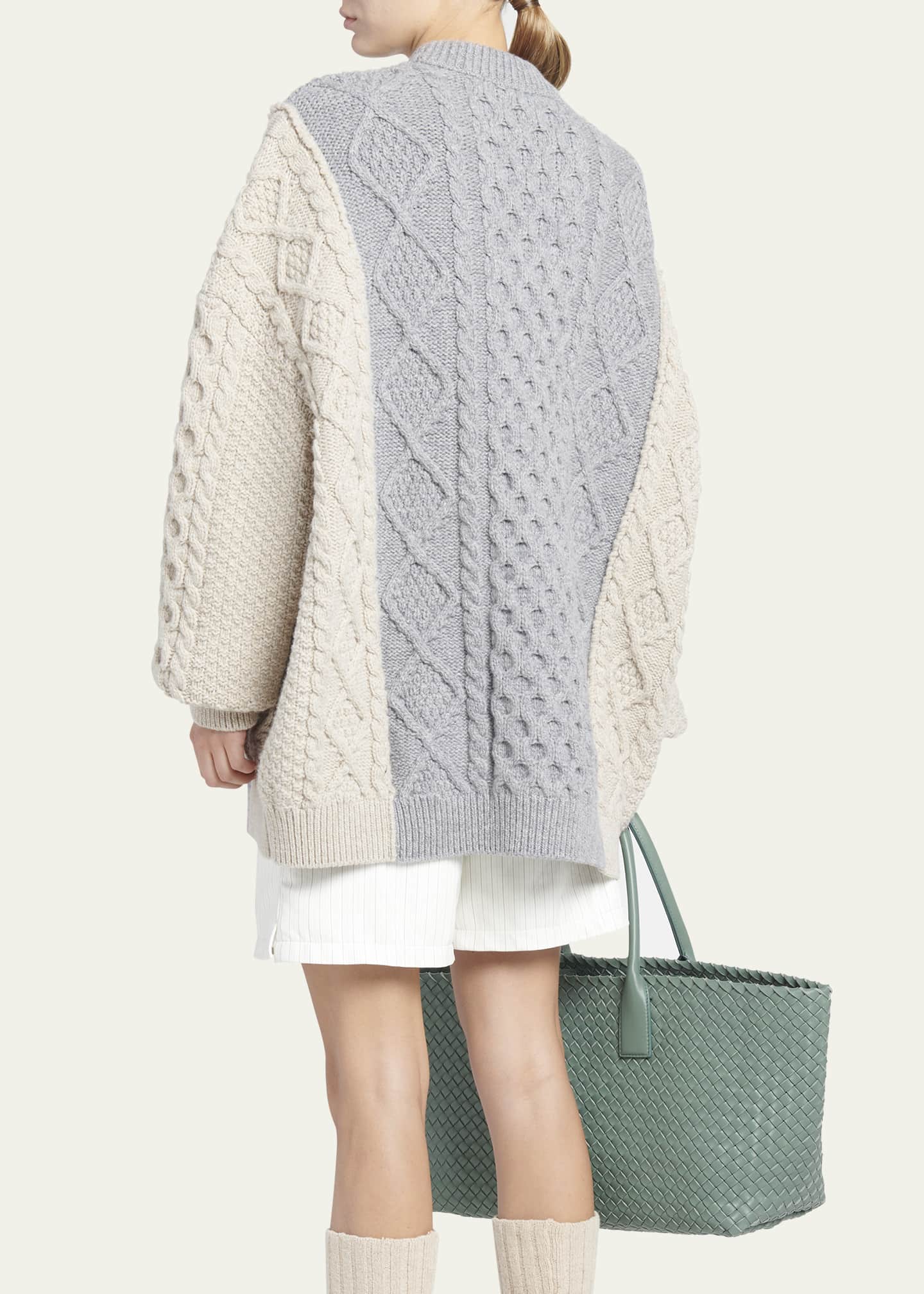 Bottega Veneta Aran Patchwork Cable-Knit Crewneck Sweater - Bergdorf ...