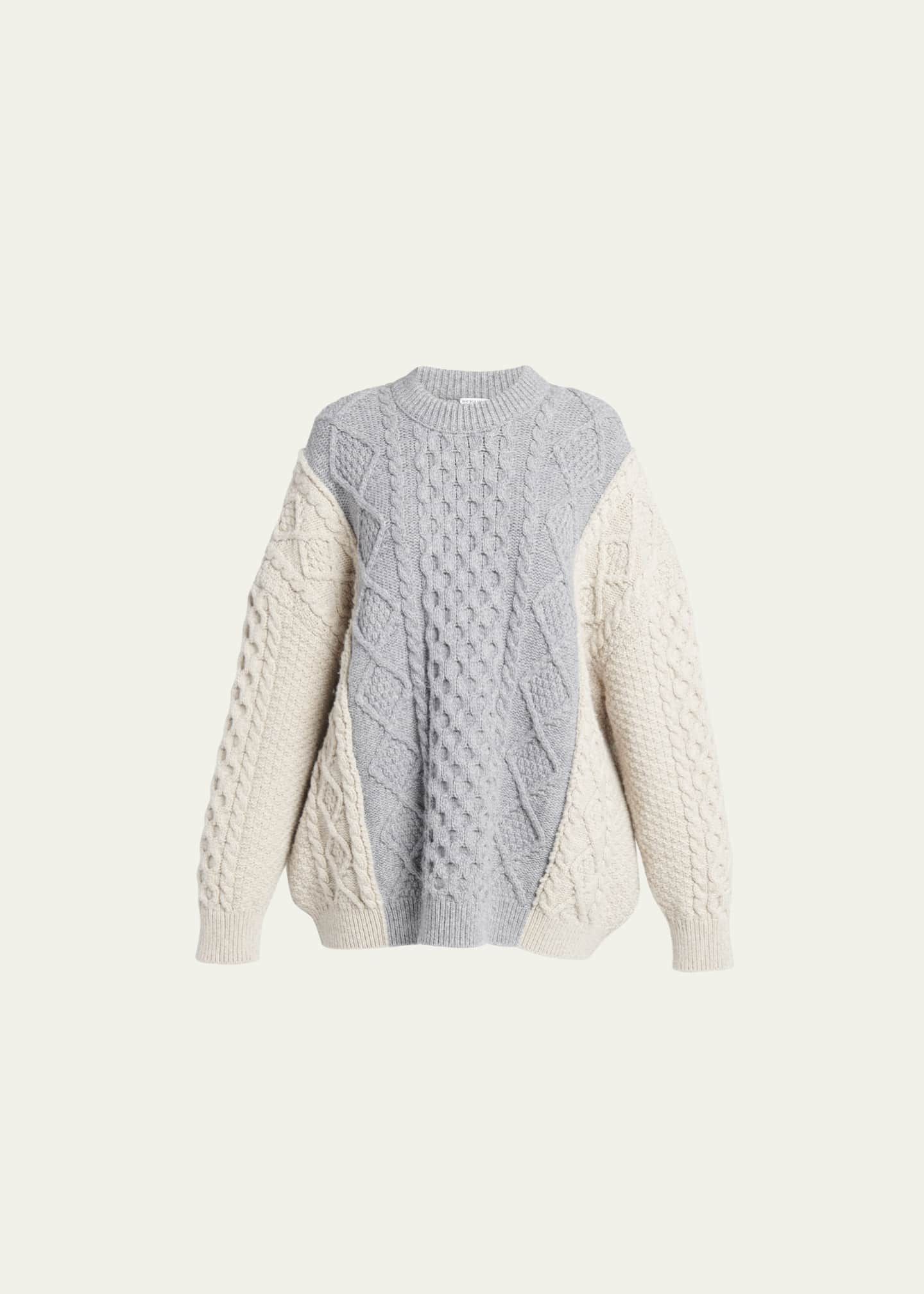 Bottega Veneta Aran Patchwork Cable-Knit Crewneck Sweater - Bergdorf ...