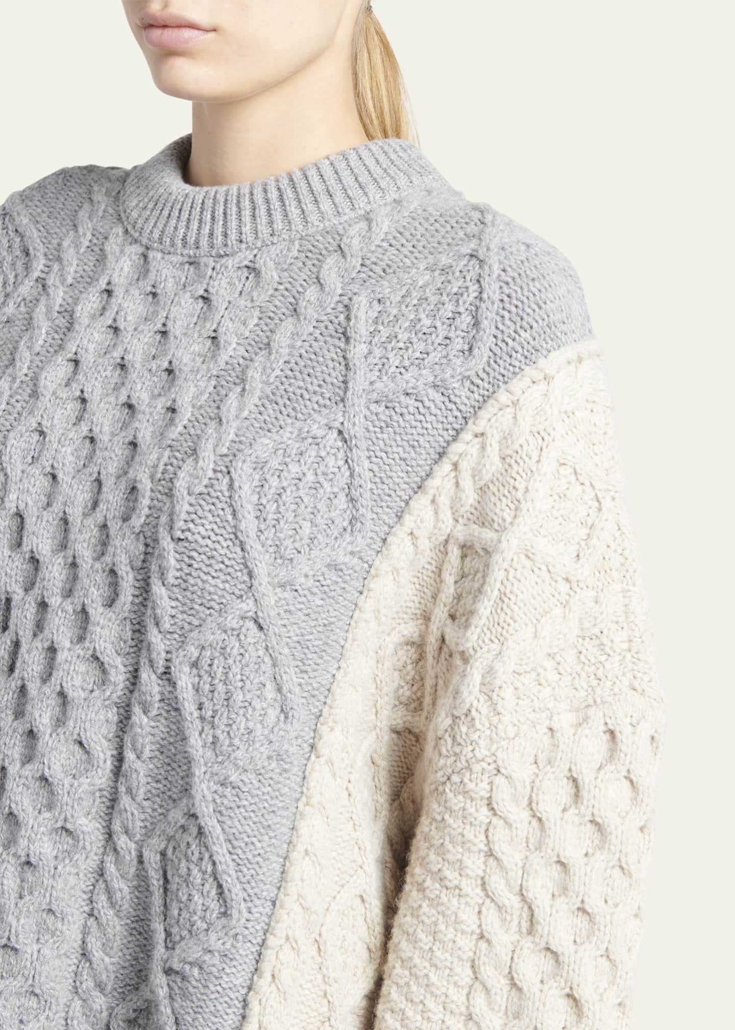 Bottega Veneta Aran Patchwork Cable-Knit Crewneck Sweater - Bergdorf ...