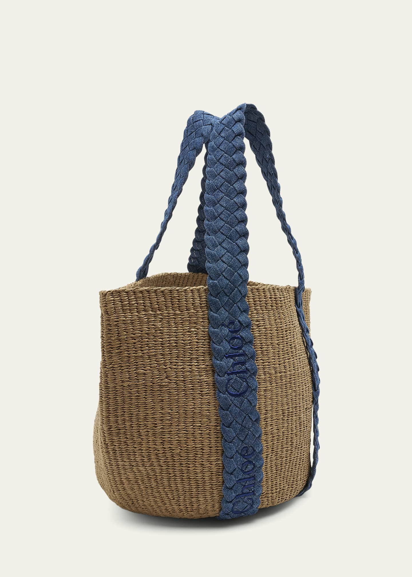 Chloe x Mifuko Woody Large Basket Bag with Braided Denim Handles ...