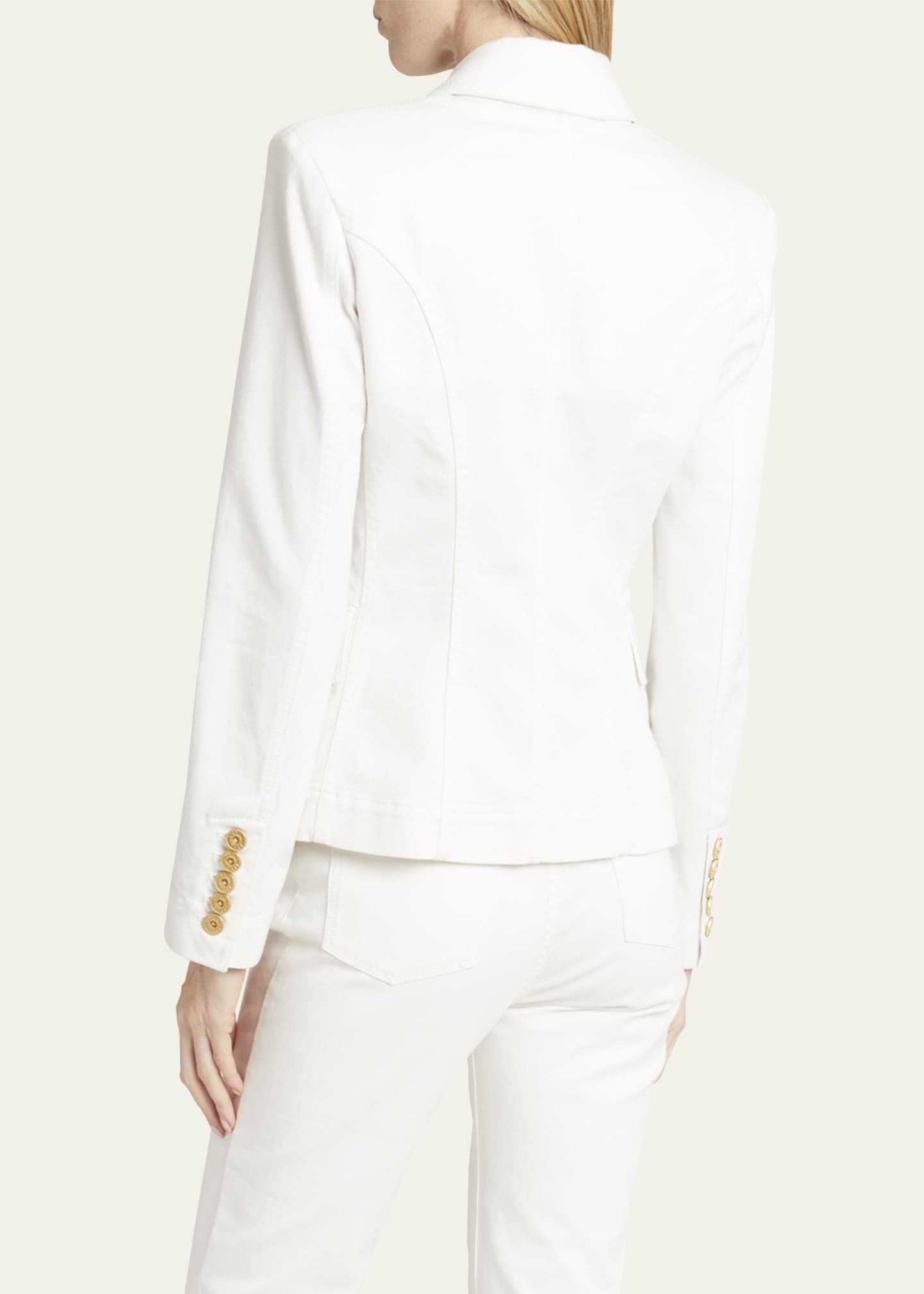 Balmain Double-Breasted Denim Fitted Blazer - Bergdorf Goodman