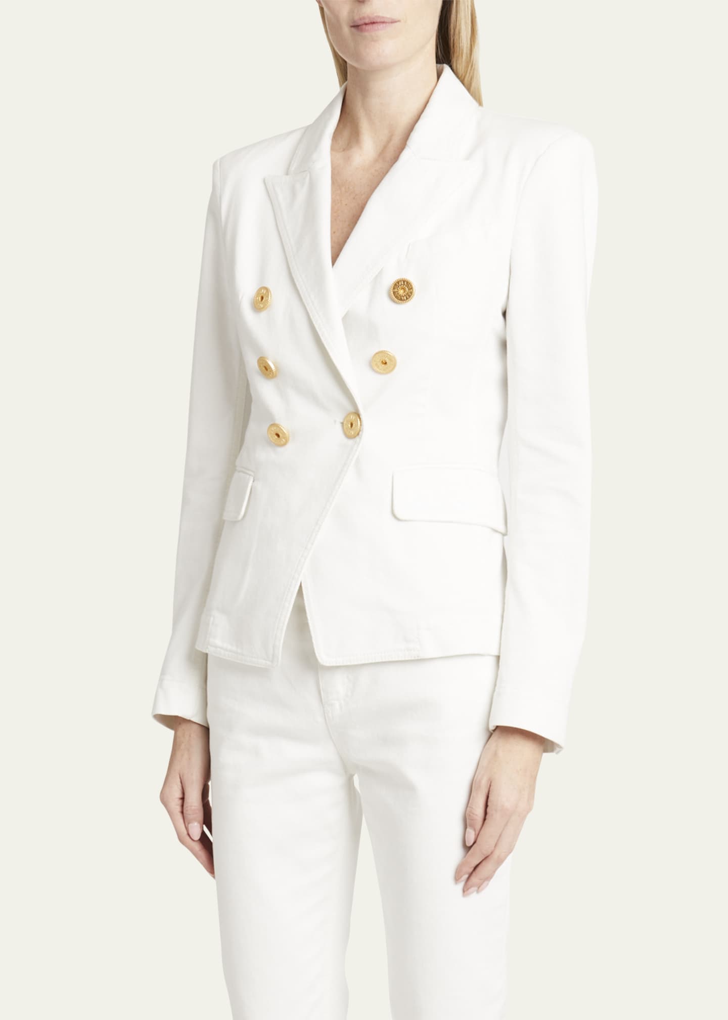 Balmain Double-Breasted Denim Fitted Blazer - Bergdorf Goodman