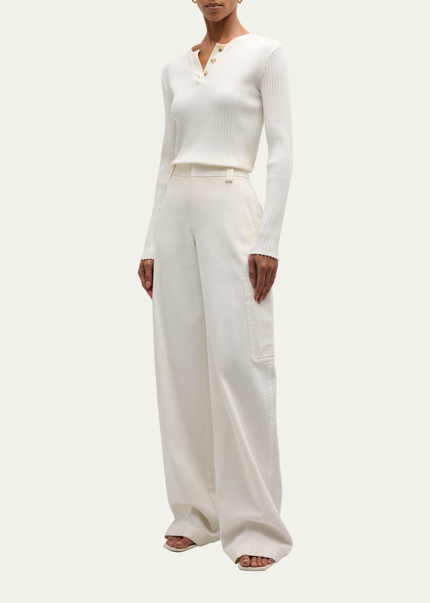 Vince Rib-Knit Long-Sleeve Henley Top - Bergdorf Goodman