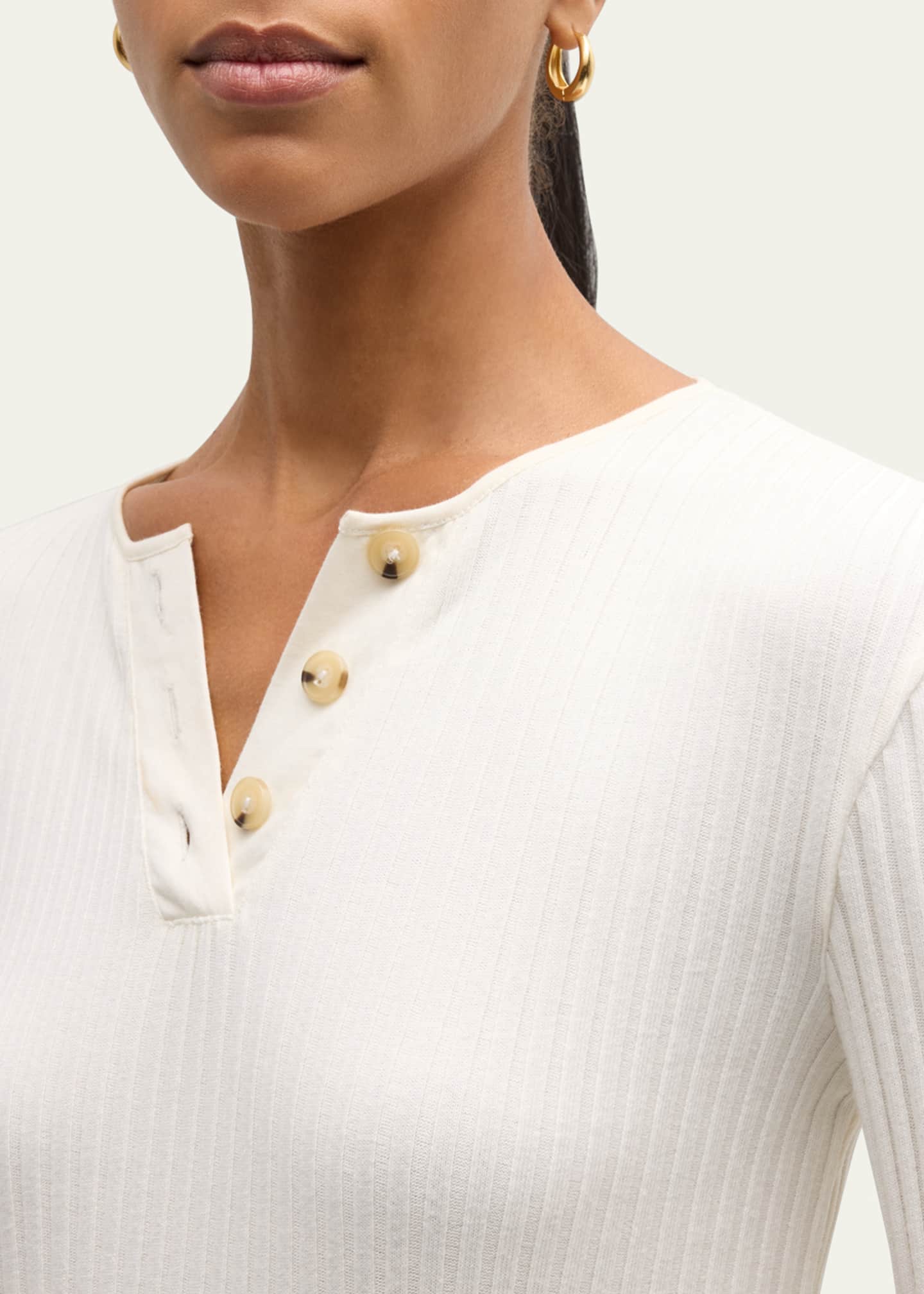 Vince Rib-Knit Long-Sleeve Henley Top - Bergdorf Goodman