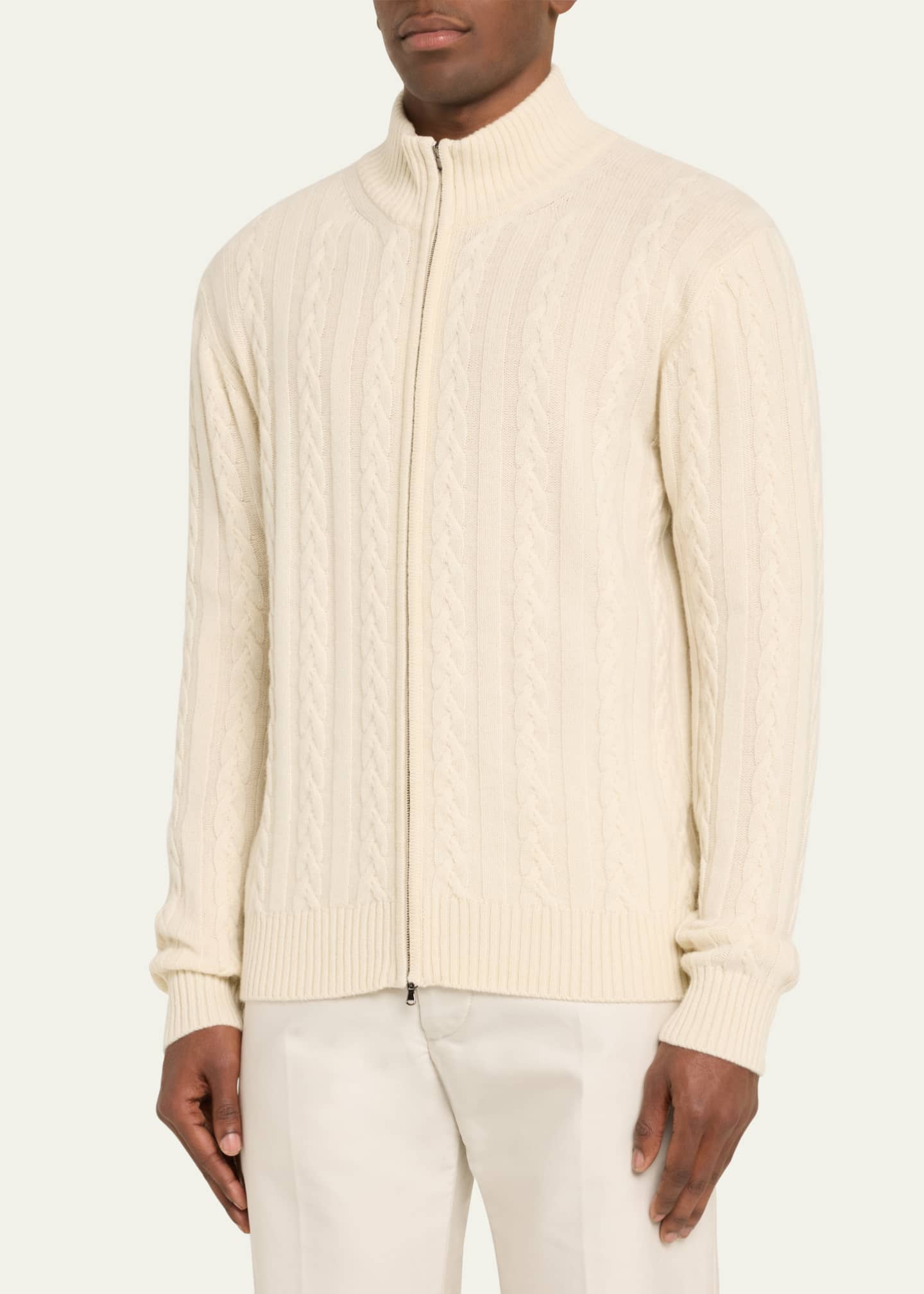 Bergdorf Goodman Mens Cashmere Cable Zip Cardigan Sweater Bergdorf
