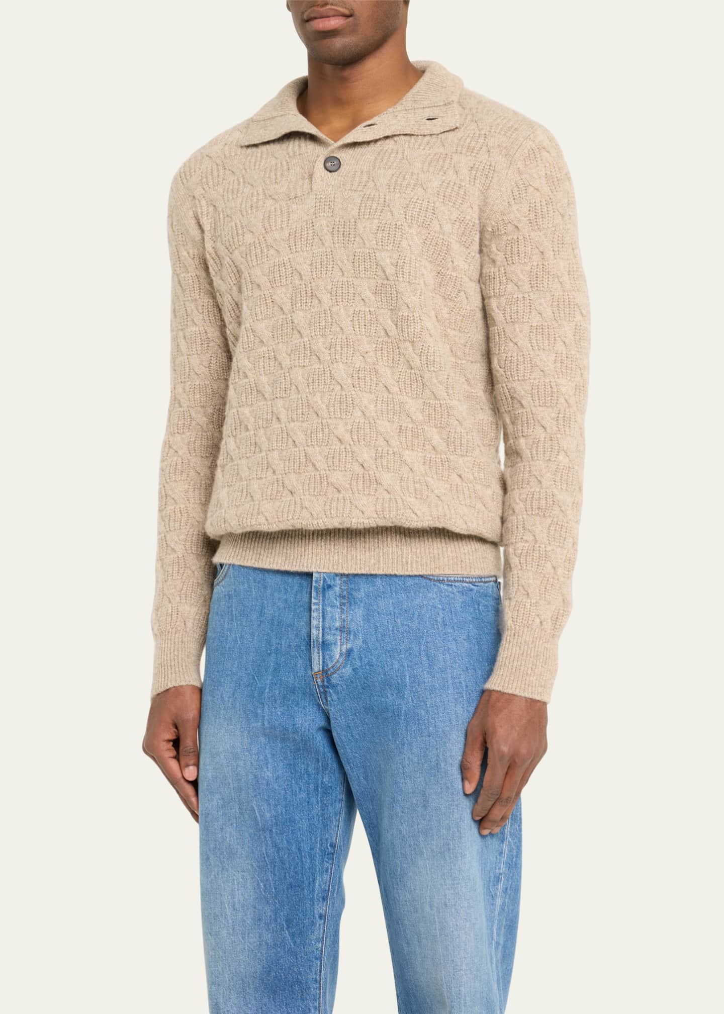 Bergdorf Goodman Mens Cashmere Cable Knit Mock Neck Sweater Bergdorf