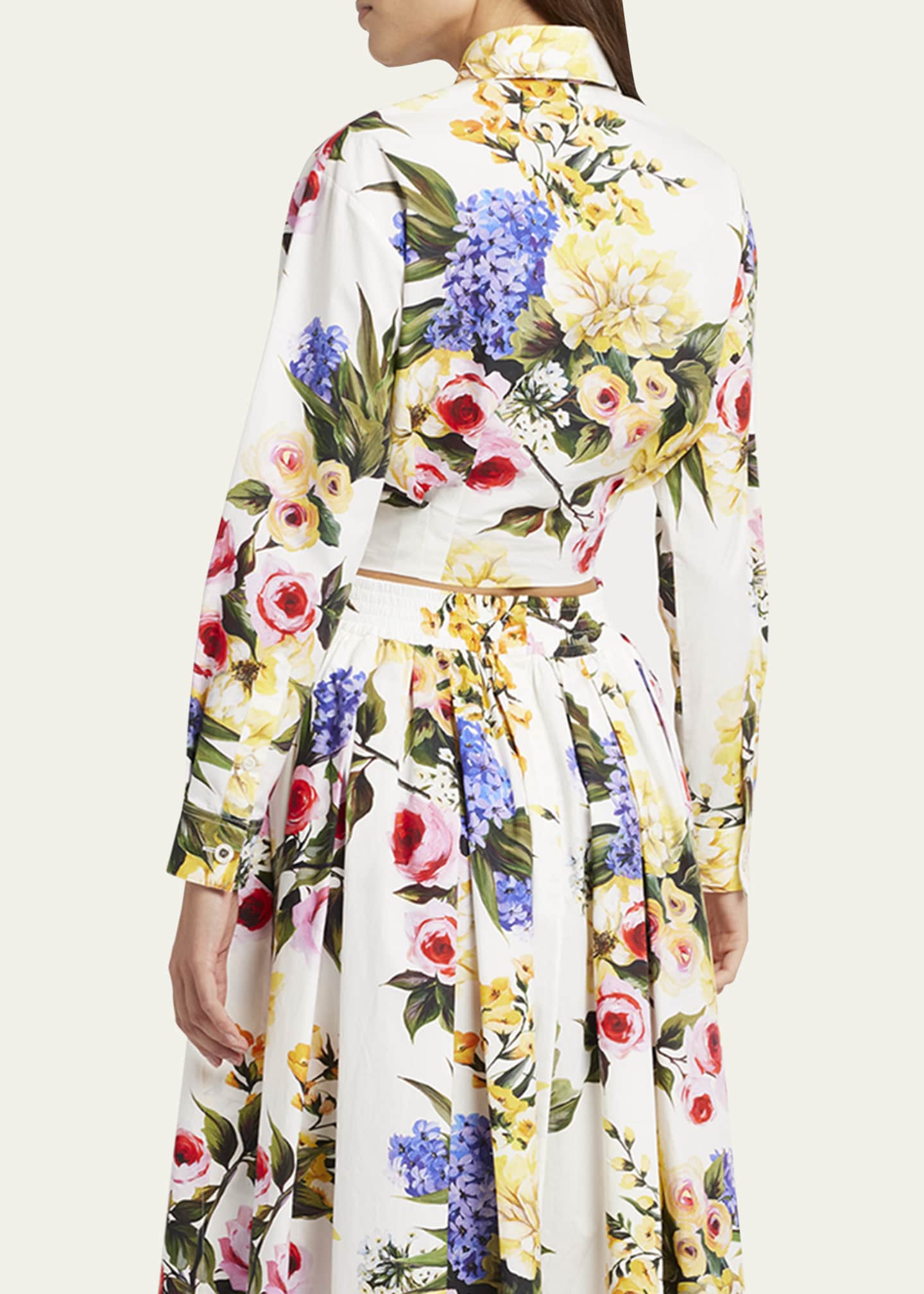 Dolce&Gabbana Floral Print Cropped Poplin Shirt with Front Tie ...