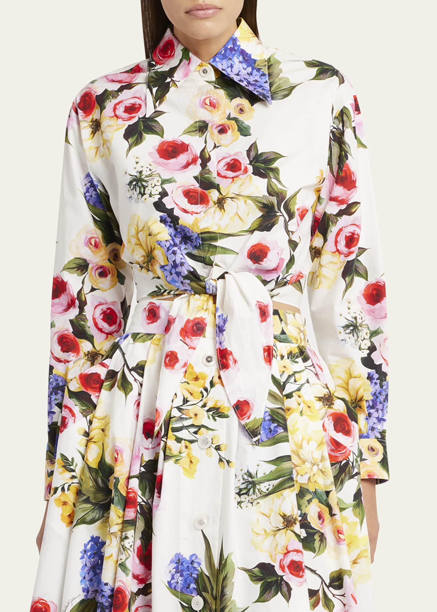 Dolce&Gabbana Floral Print Cropped Poplin Shirt with Front Tie ...