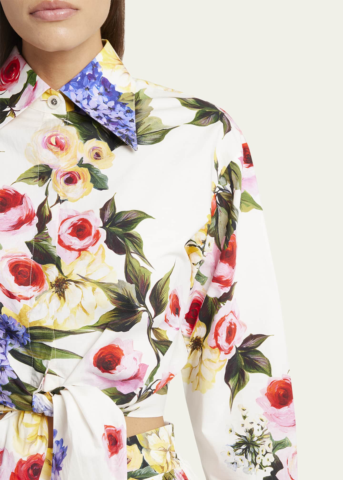 Dolce&Gabbana Floral Print Cropped Poplin Shirt with Front Tie ...