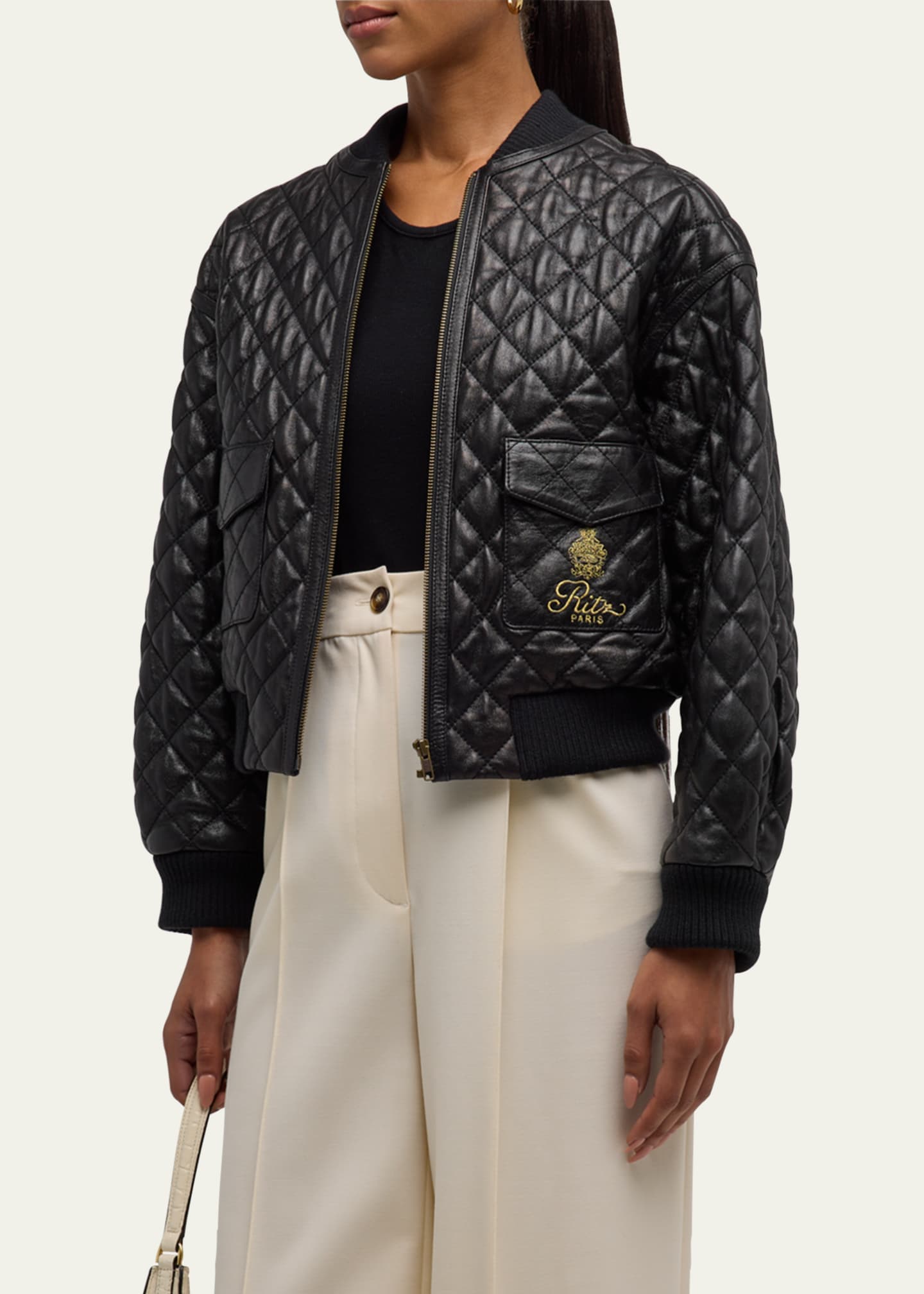 FRAME x Ritz Paris FRAME x Ritz Paris Quilted Leather Bomber Jacket ...