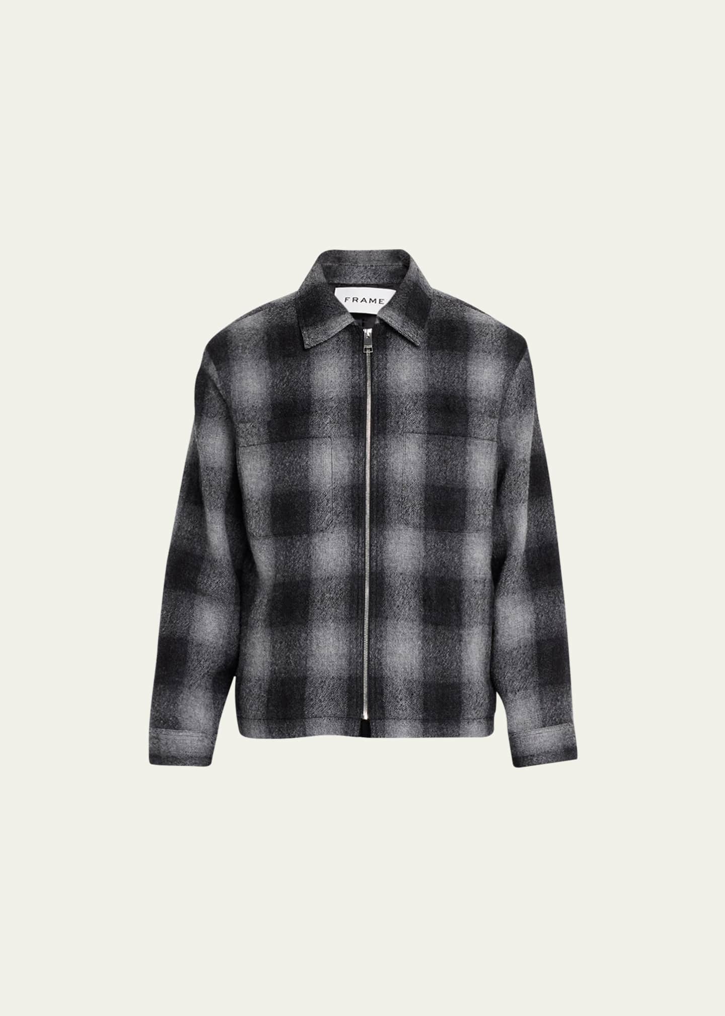 FRAME Men's Plaid Wool Full-Zip Overshirt - Bergdorf Goodman