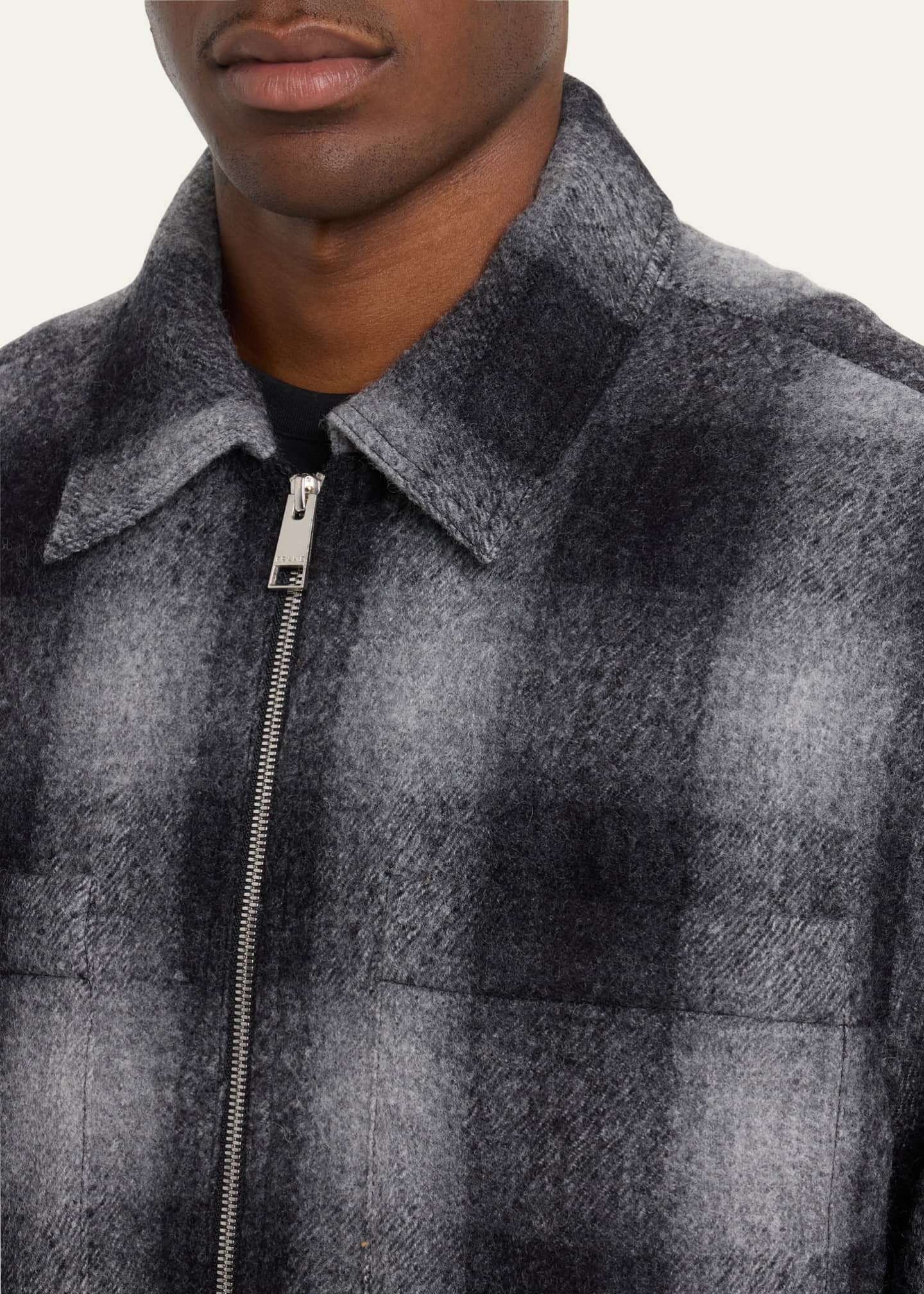 FRAME Men's Plaid Wool Full-Zip Overshirt - Bergdorf Goodman