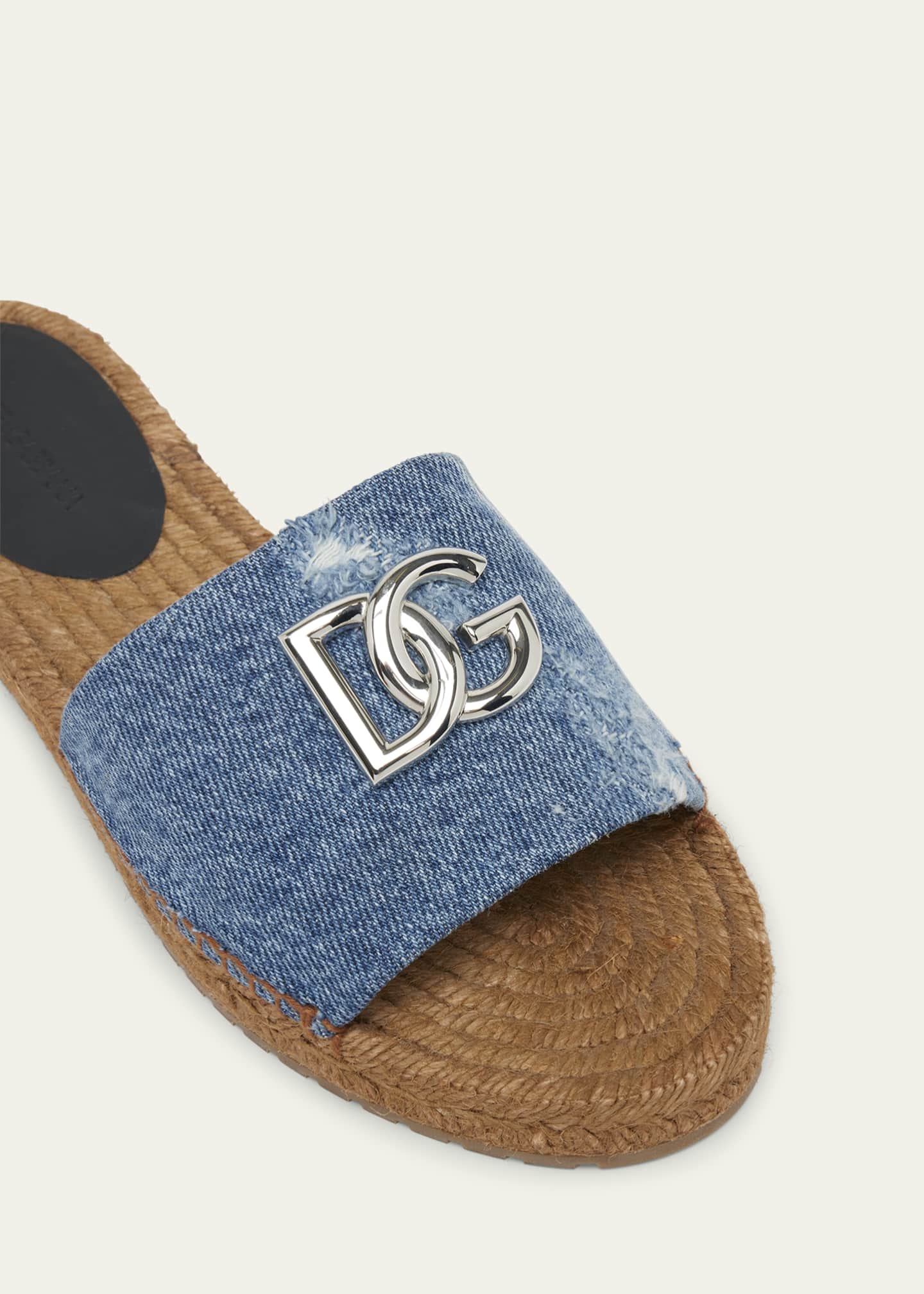 Dolce&Gabbana DG Medallion Denim Flat Espadrille Sandals - Bergdorf Goodman