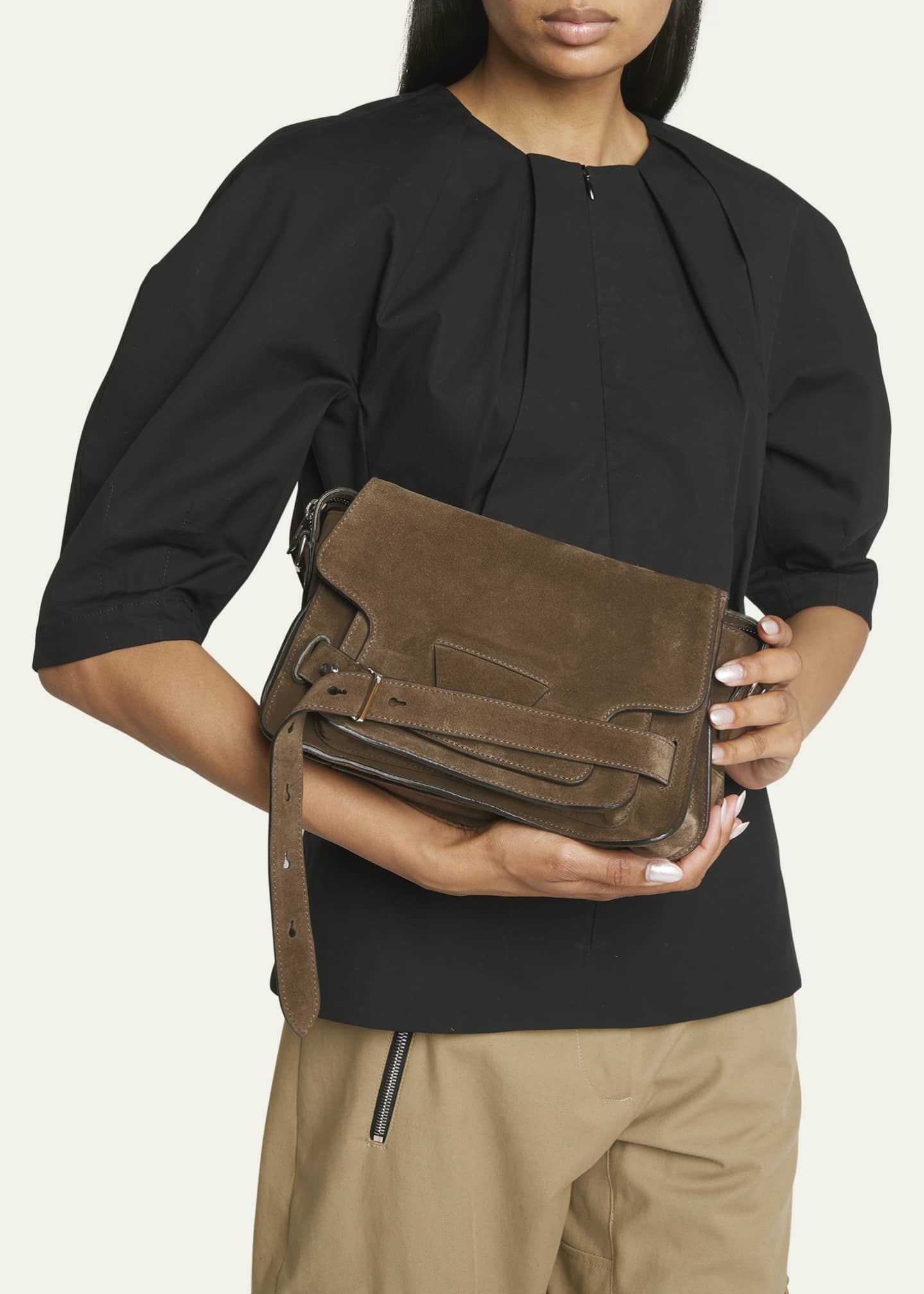 Proenza Schouler Beacon Zip Suede Saddle Shoulder Bag - Bergdorf Goodman