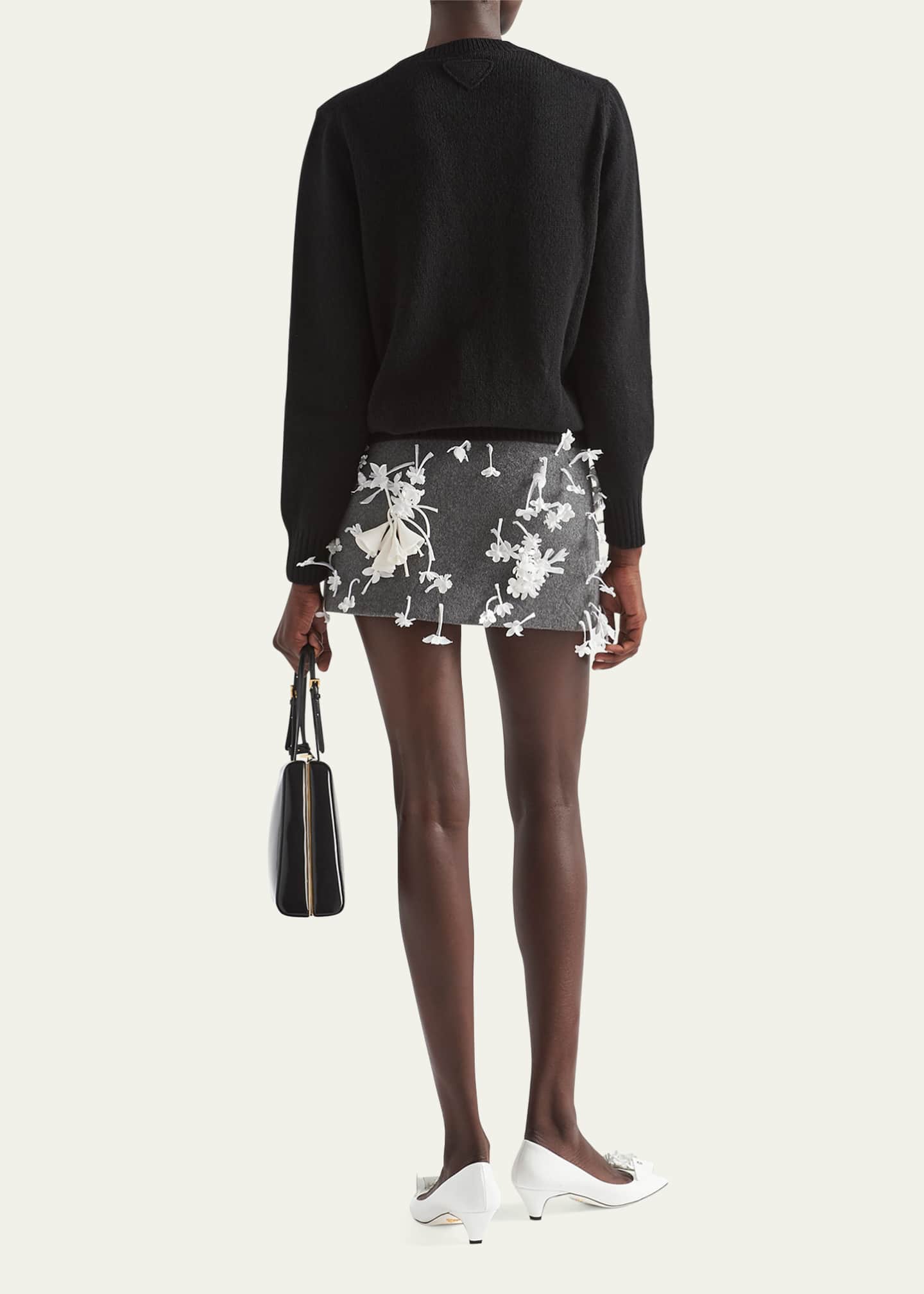 Prada Flower-Embroidered Velour Mini Skirt - Bergdorf Goodman