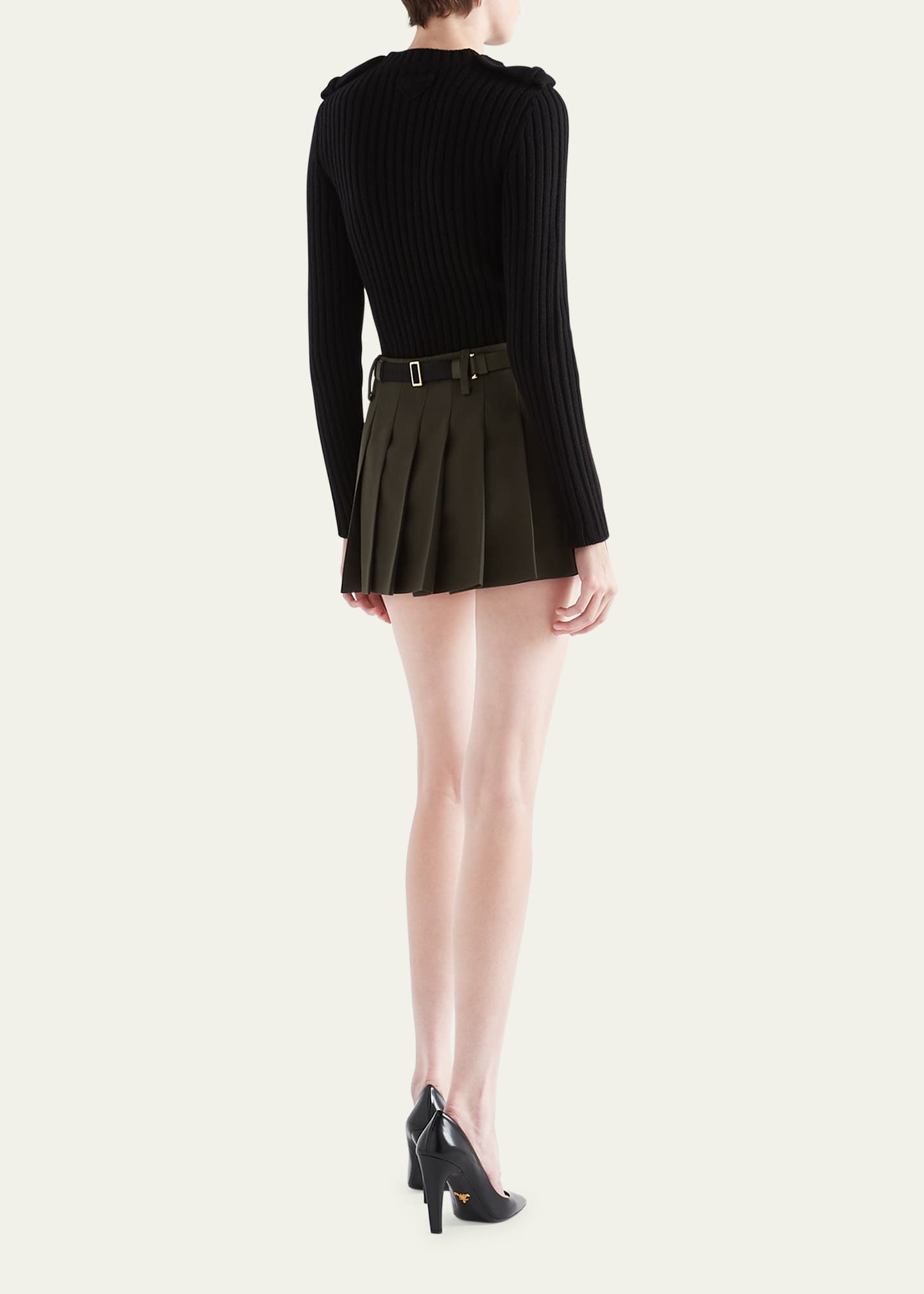 Prada Pleated Gabardine Leather Belted Mini Skirt - Bergdorf Prada Pleated Gabardine Leather Belted Mini Skirt - Bergdorf