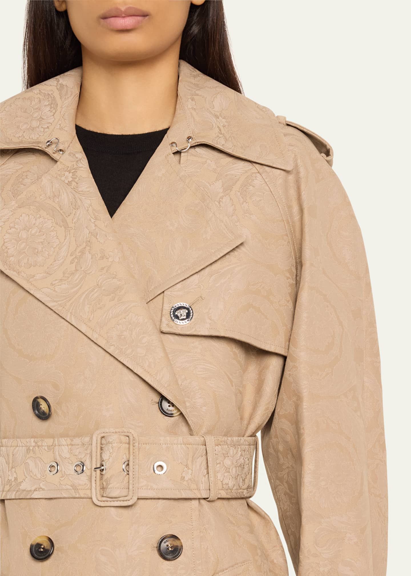 Versace Barocco Jacquard Double-Breasted Belted Trench Coat - Bergdorf ...