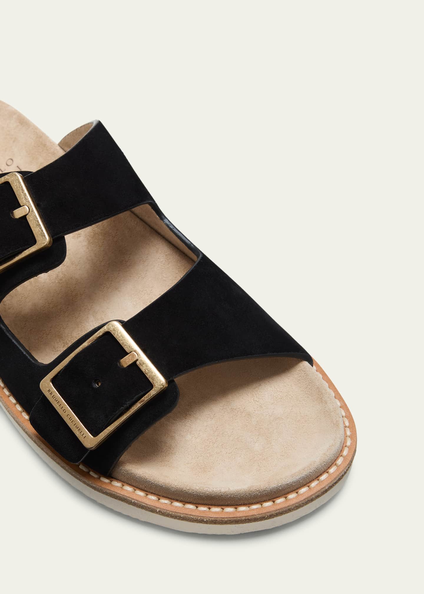 Brunello Cucinelli Men's Suede Buckle Slide Sandals - Bergdorf Goodman