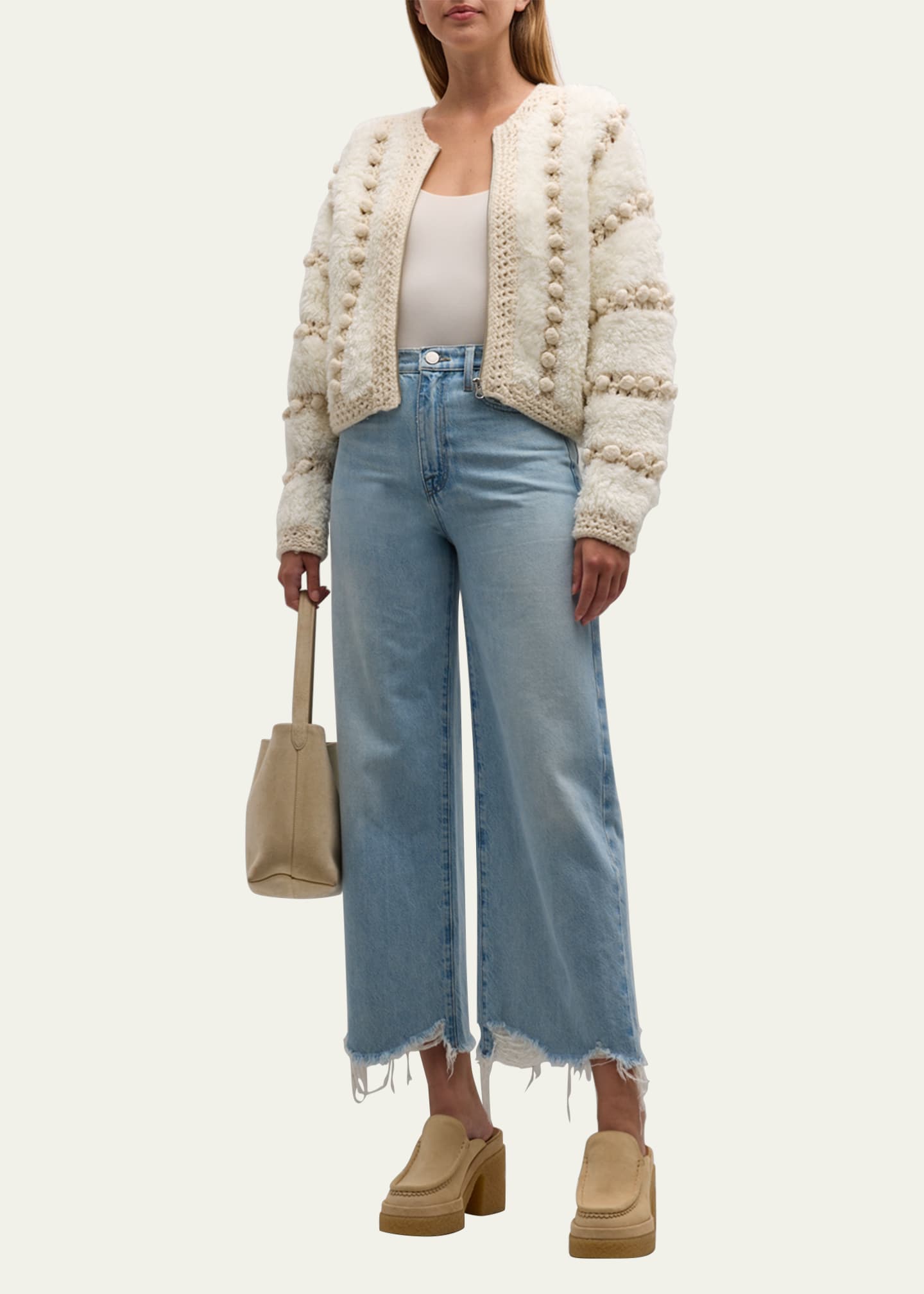 FRAME Zip-Front Pom Pom Cardigan - Bergdorf Goodman