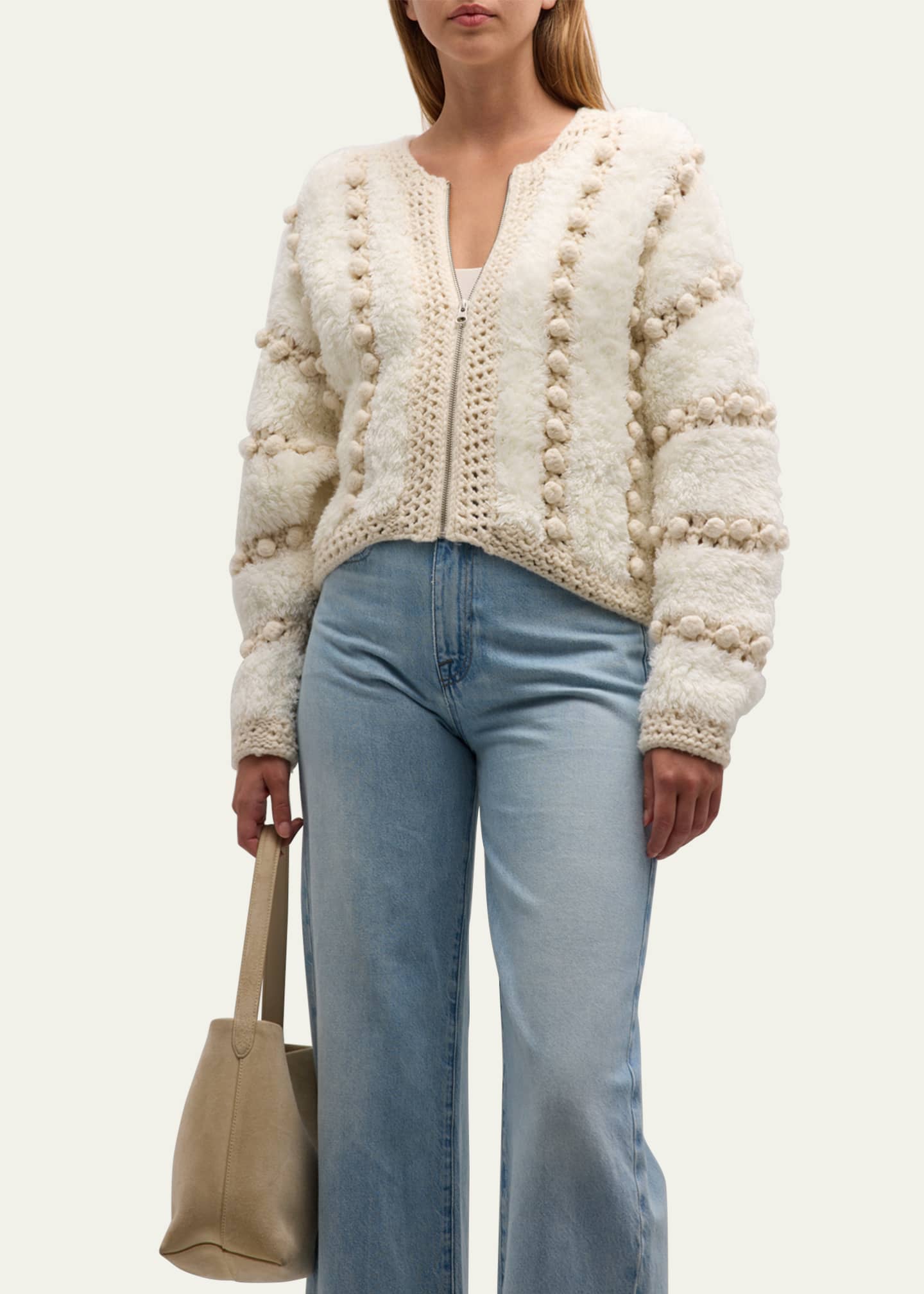 FRAME Zip-Front Pom Pom Cardigan - Bergdorf Goodman
